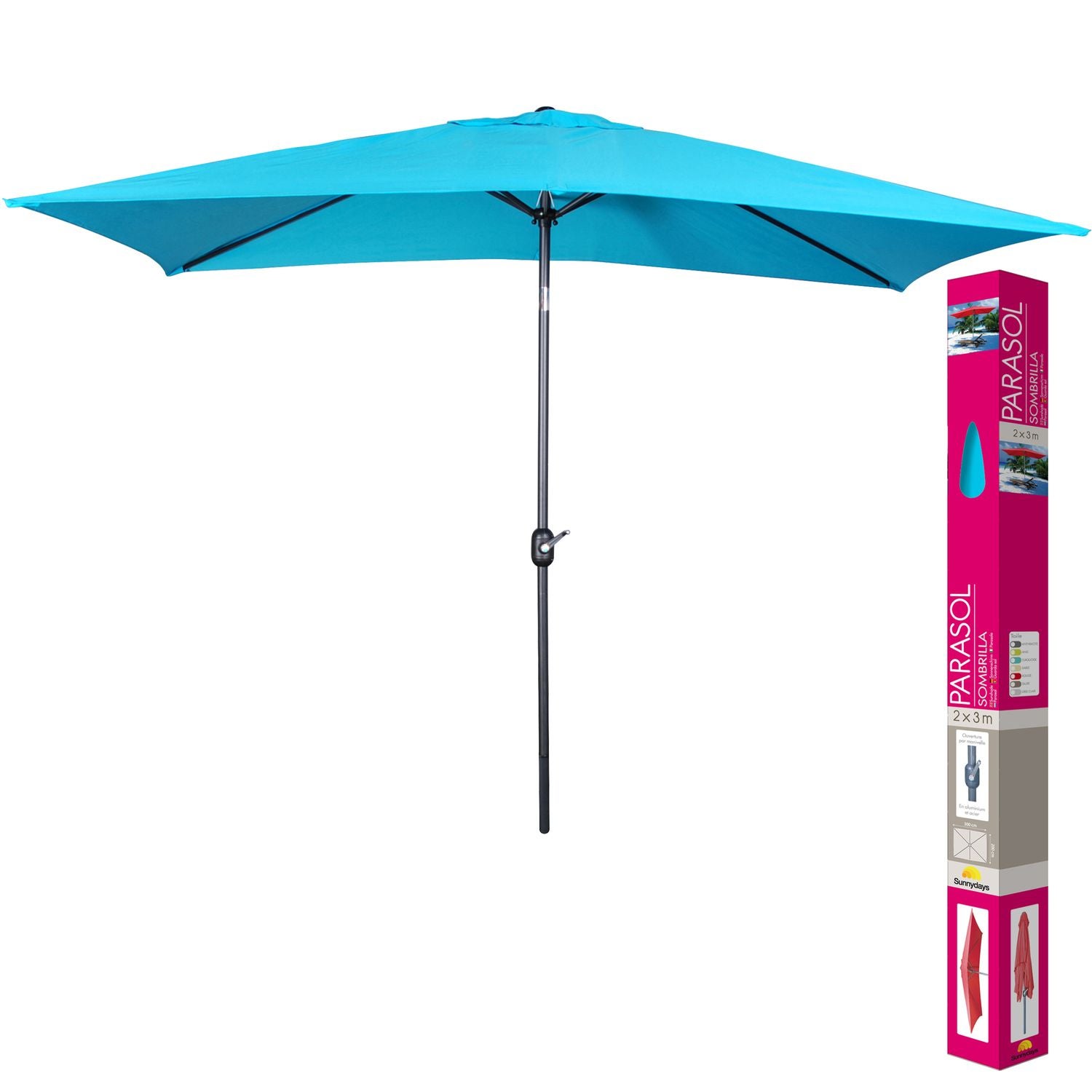 Parasol inclinable avec mat en aluminium - Turquoise - 200 x 300 cm ...