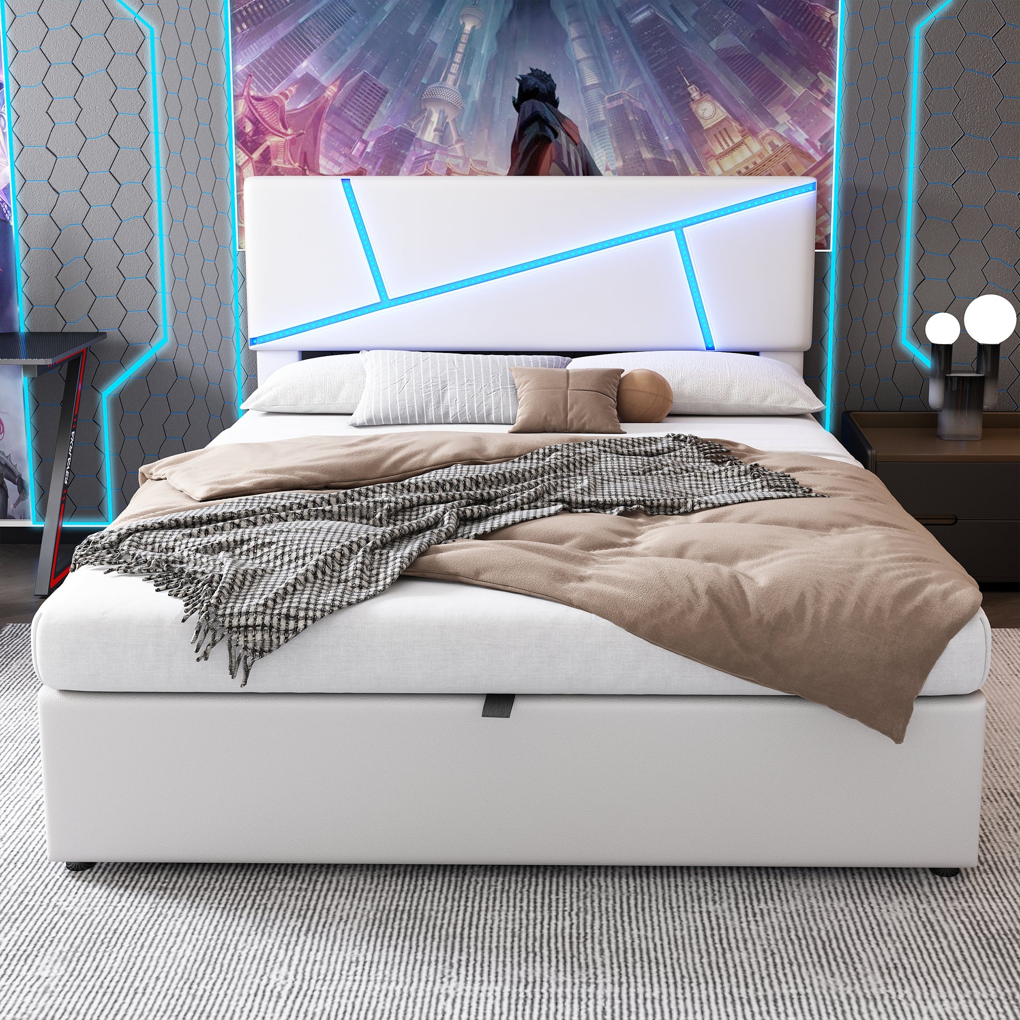 Lit coffre Lit led Lit double Lit adute 160 x 200 cm avec sommier à ...