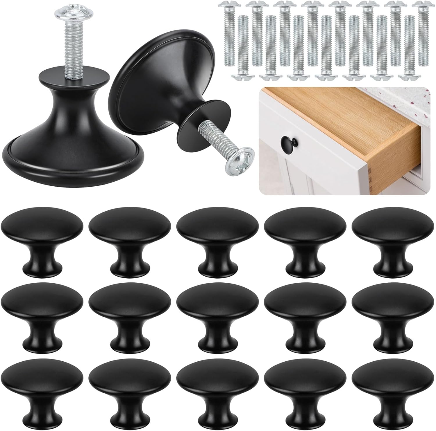 (Forme de Aplatie) 24 Noir Mat Tiroir de Porte,Boutons de Placard Noirs ...