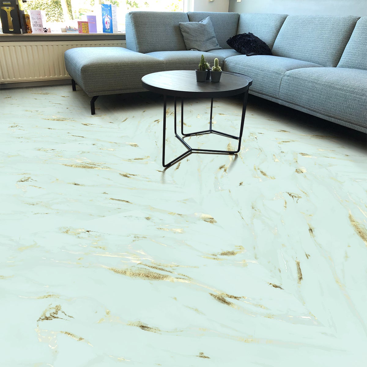 Stickers Sol Anti-dérapant avec Protection - SOL MARBRE BLEU ANTIQUE ET ...