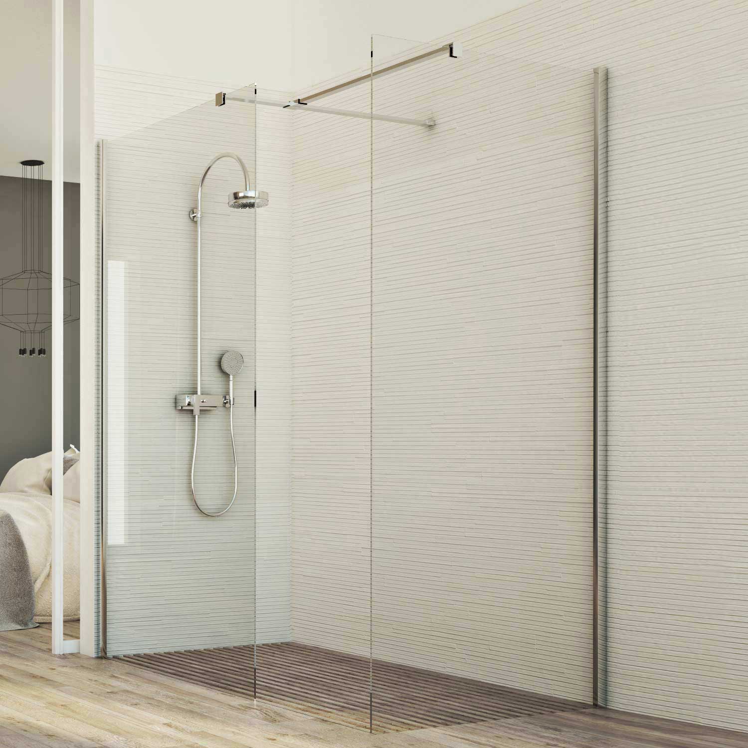 Cabine Douche Paroi 90x180 CM en verre transparent 8mm mod. Walk in ...