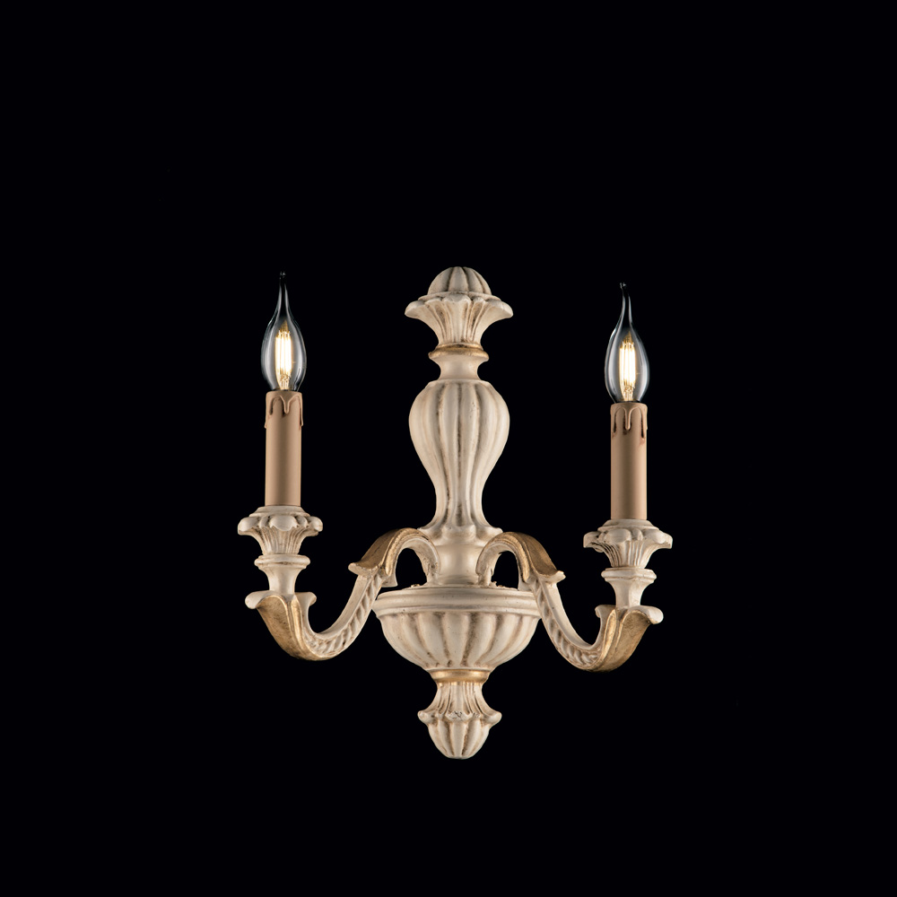 Applique Shabby Chic Leonardo Avorio Oro 2 Luci E14 | Leroy Merlin