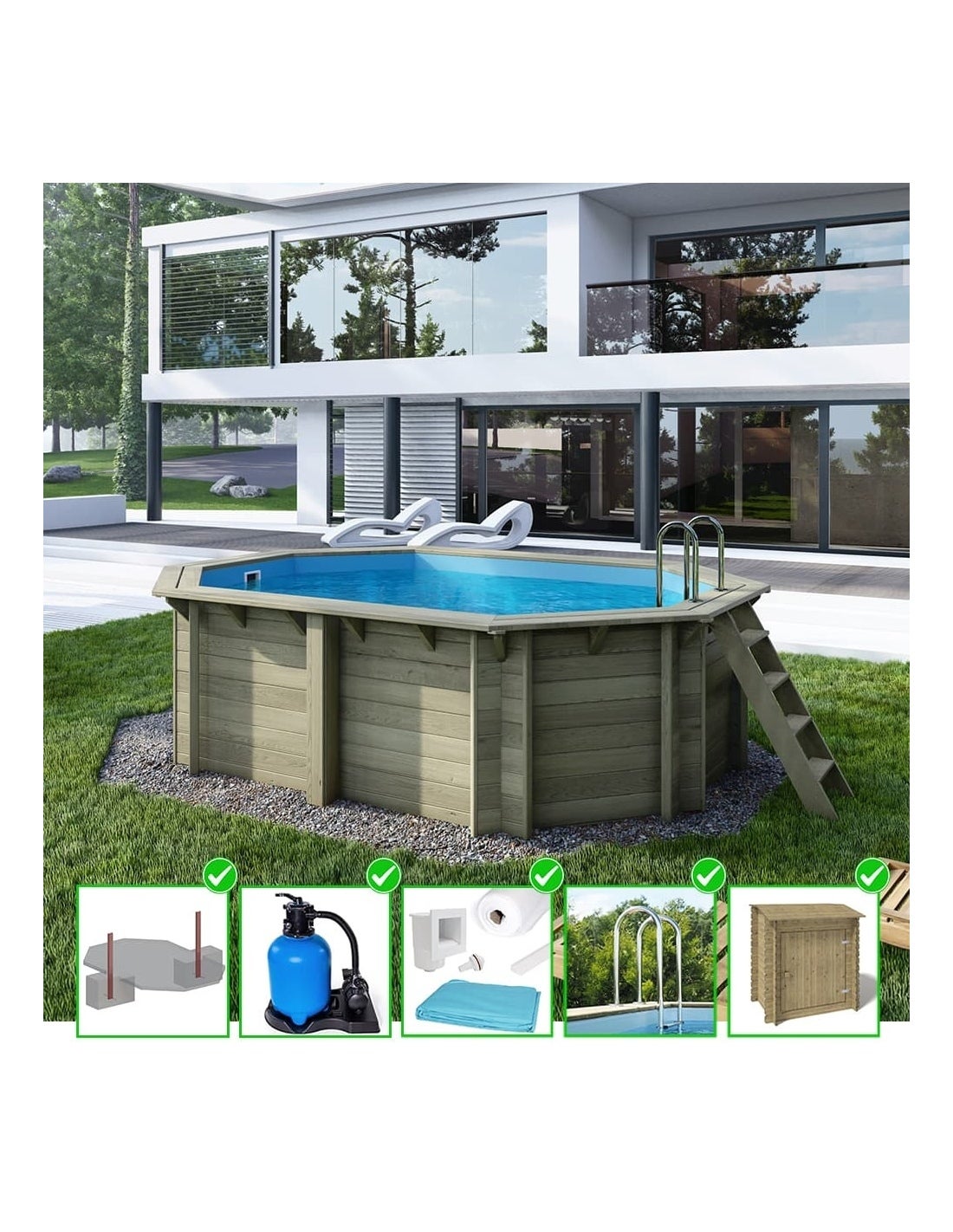 Piscina in legno Nemo 4.3x3.00 - H.1.18 m con profilo da cementare ...