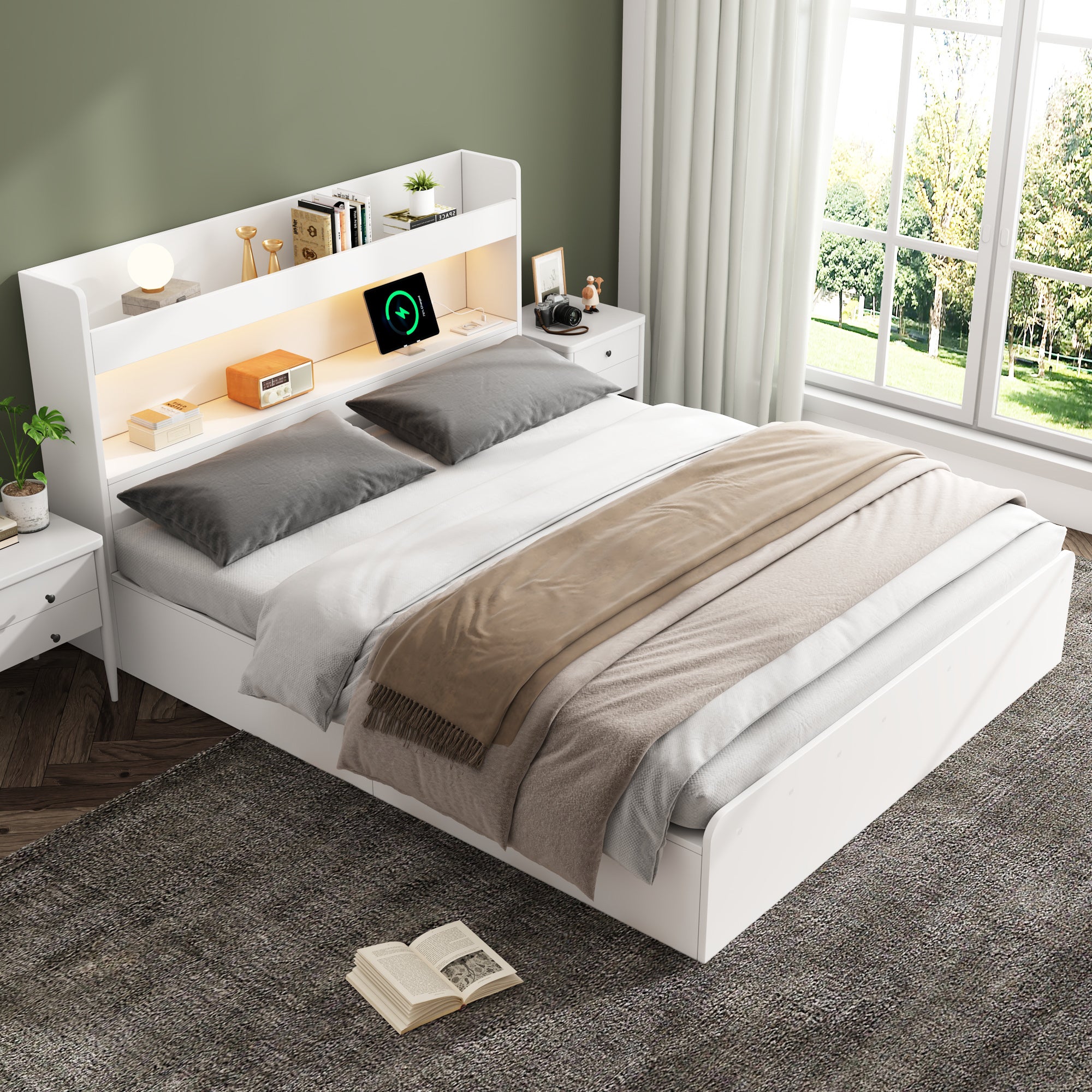 Lit coffre 140 x 200 cm avec 3 tiroirs et tête de lit rangement - MDF ...