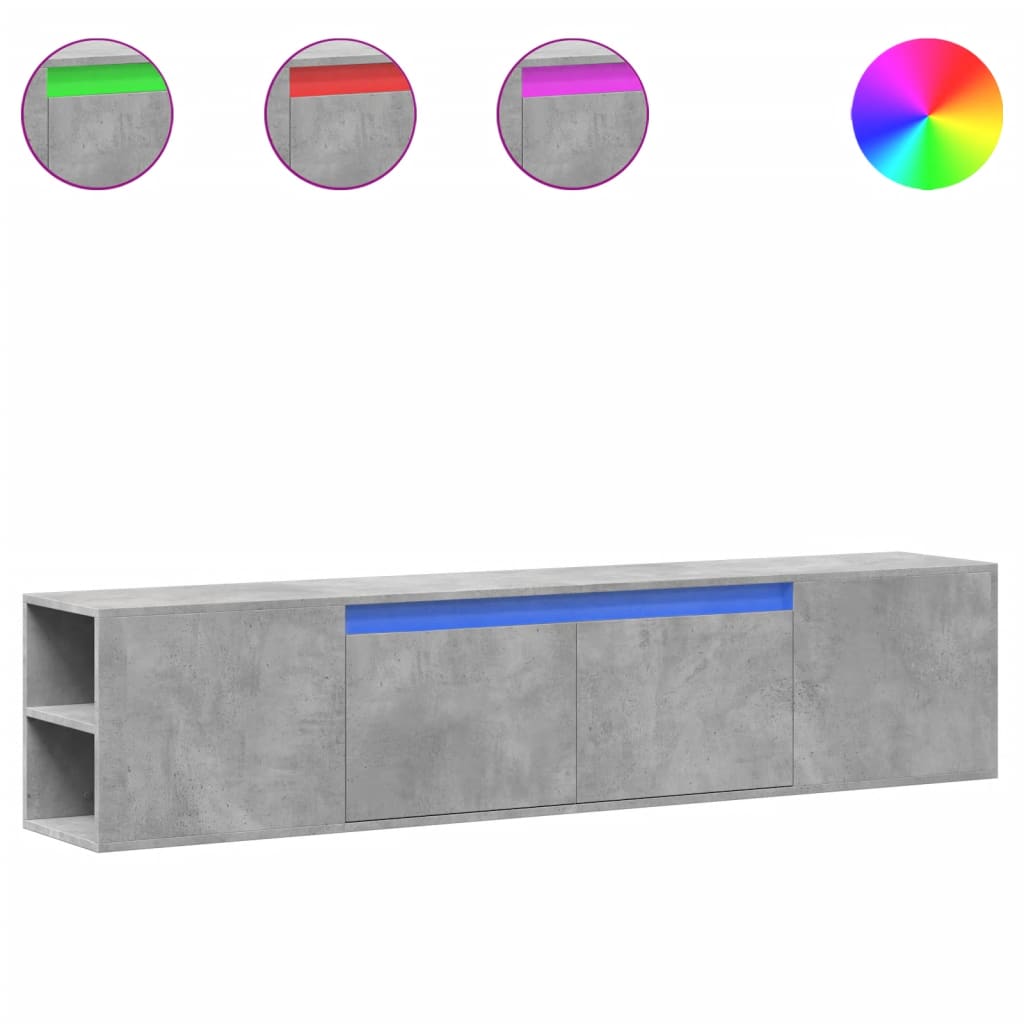 Mueble TV de pared | Mueble de salón con luz LED gris hormigón ...