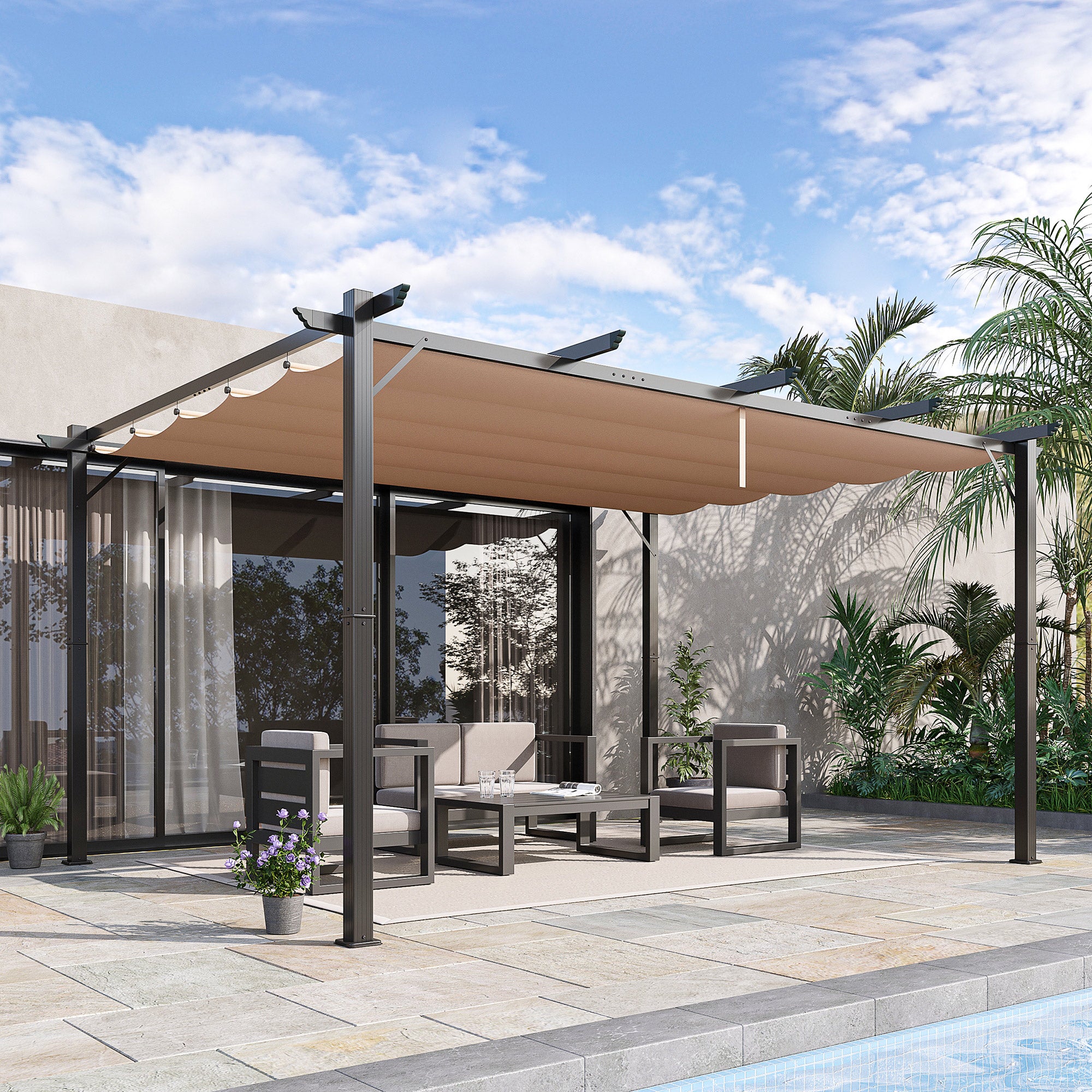 Pérgola de aluminio con techo textil ajustable 300x400cm protección ...