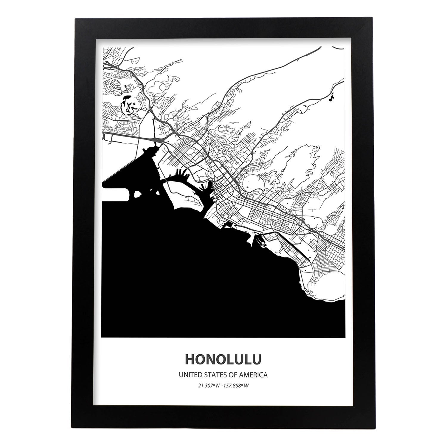 Honolulu - Usa Map Affiche. Fiches Des Villes Des États-unis Avec Des ...