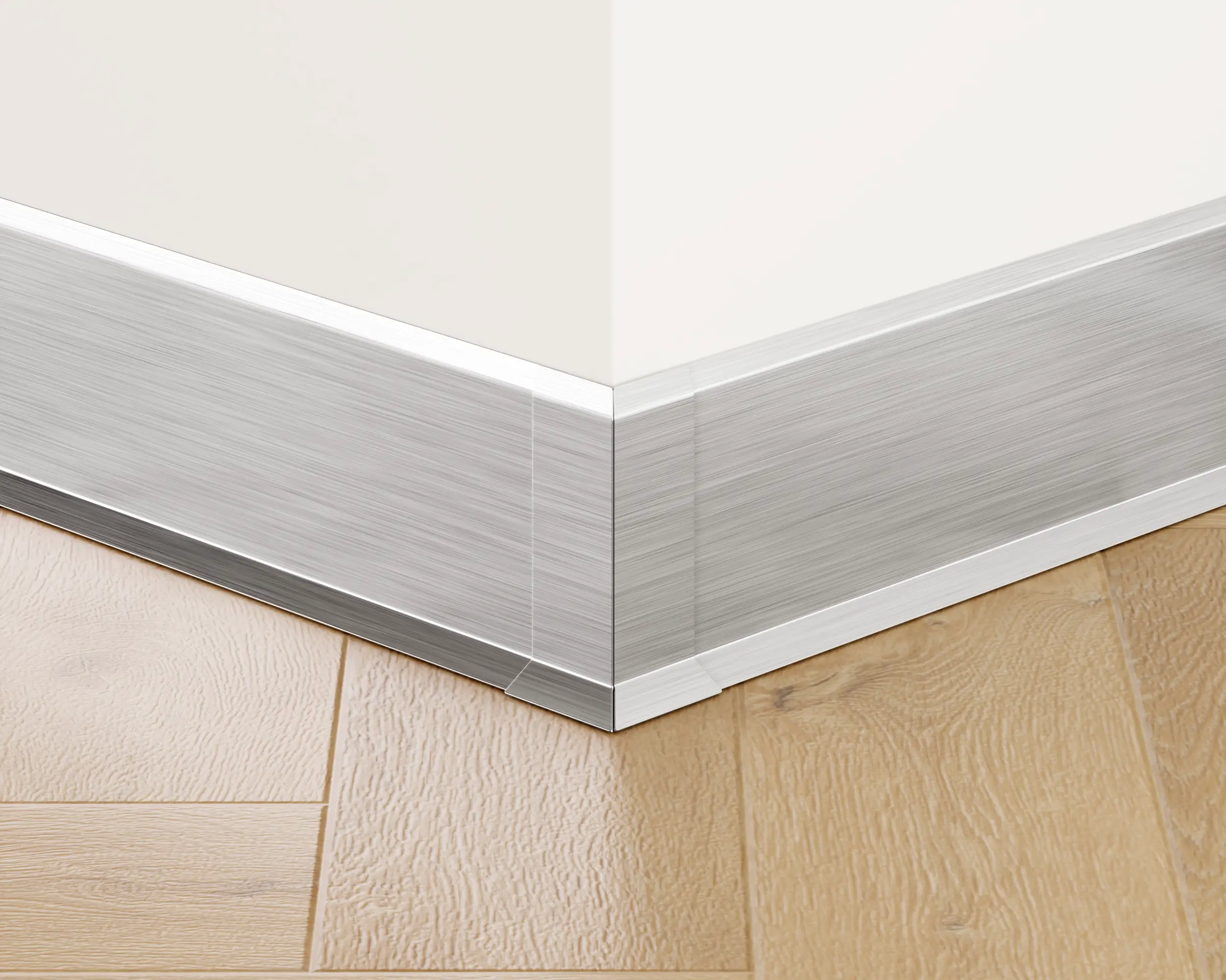 Juego de 4 esquinas exteriores modulares para rodapiés 8cm x 3cm x 3cm - plata satinada | Leroy ...