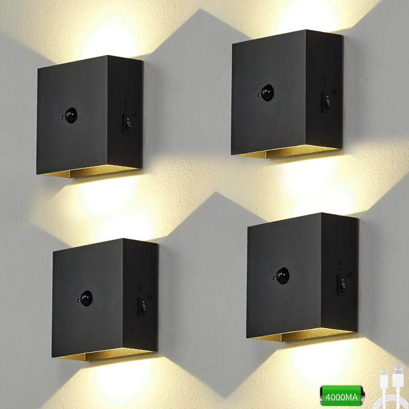 Pack de 4 luces LED de pared recargables con sensor de movimiento, luz ...