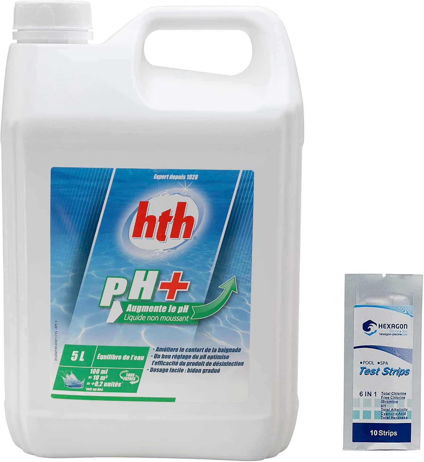 Correcteur de pH liquide HTH pH Plus – 5 L | Augmente le pH + 10 tests ...