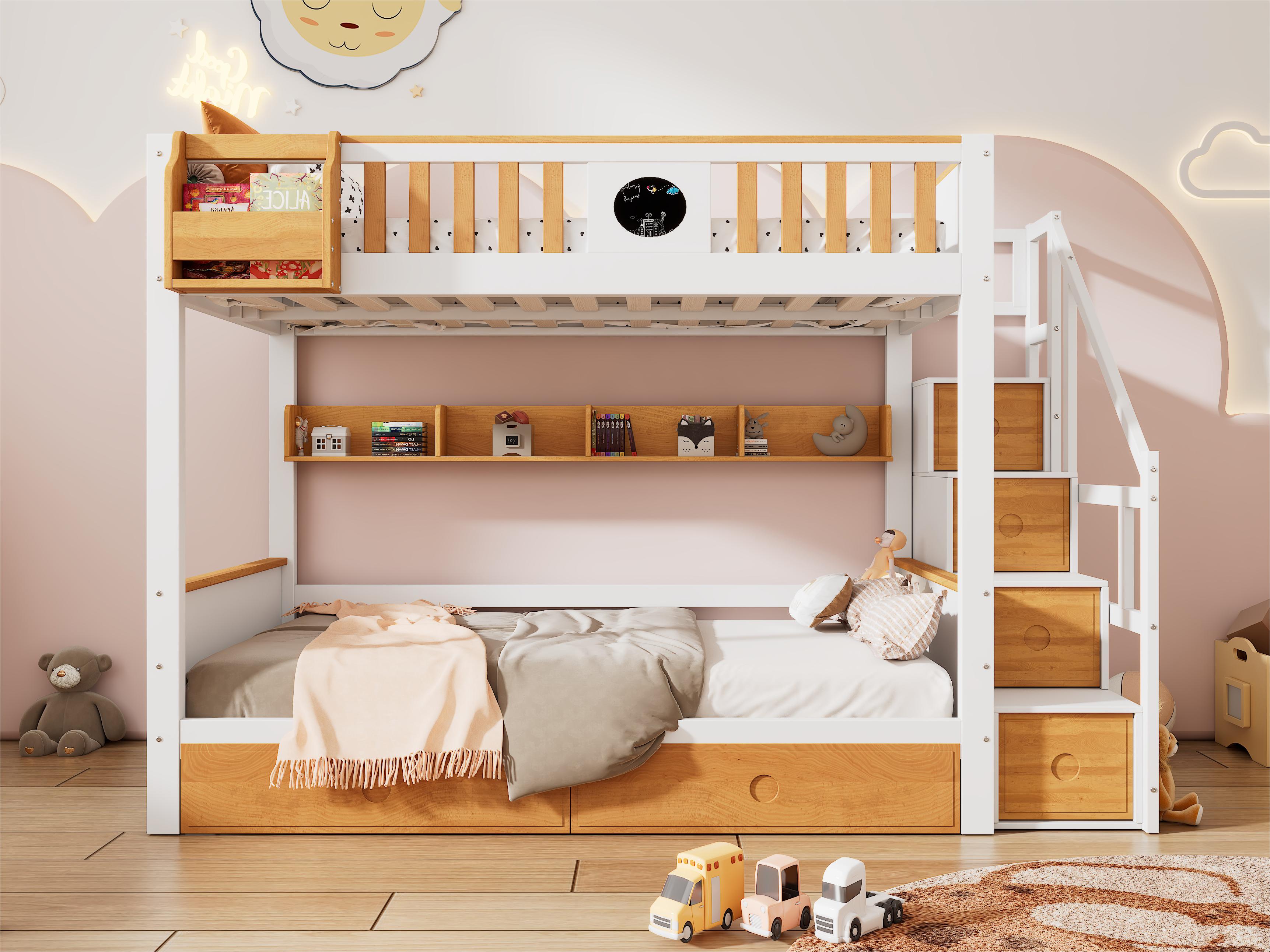 Lit superposé avec escalier de rangement - 90x200cm - 4 casiers dans l ...