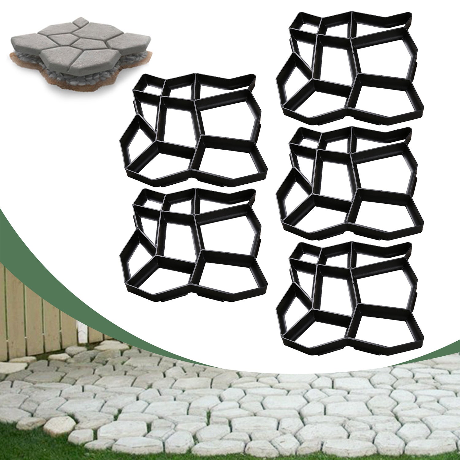 Moule à pavé à grille noir pour l'extérieur 1 jeu de 5 moules à béton ...