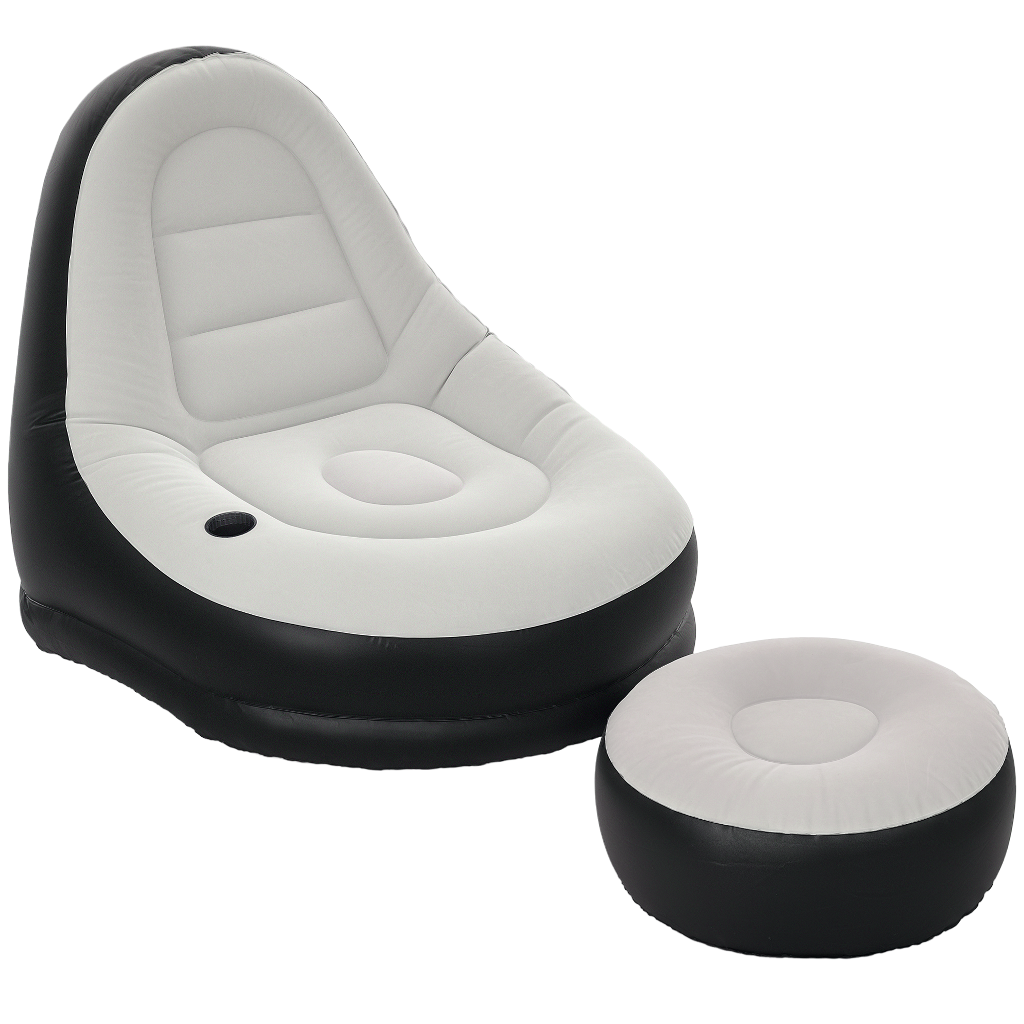 Canapé gonflable et repose-pieds, tissu aspect peluche doux et porte ...