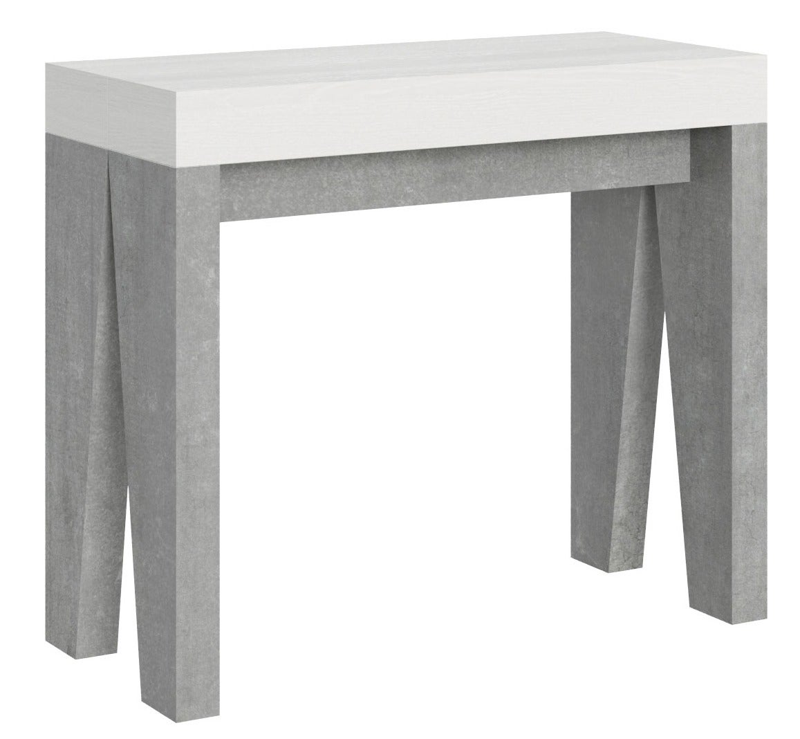 Console extensible blanche pieds bois gris béton 8 personnes 40 à 196cm ...