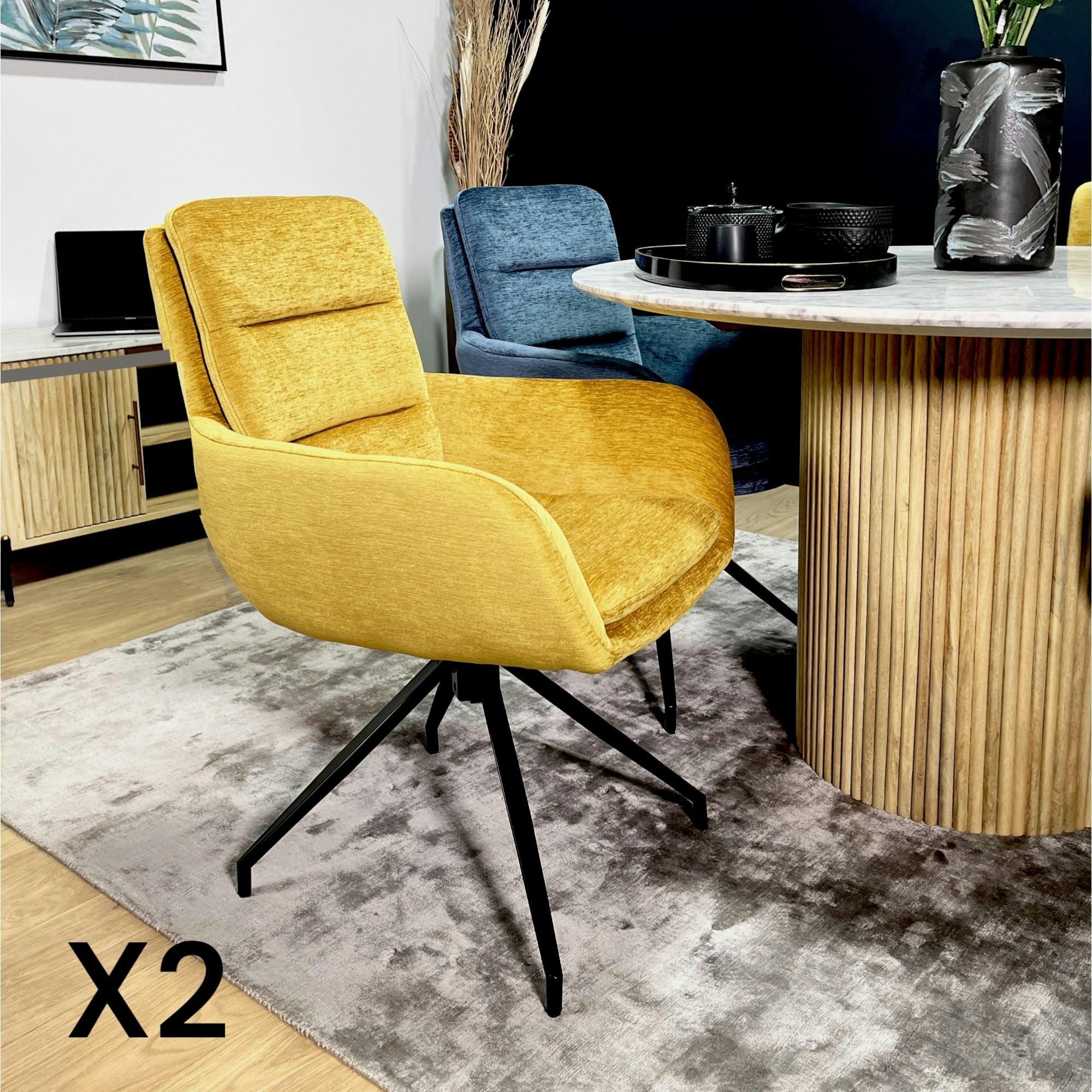 Fauteuil de table pivotant en velours moutarde (lot de 2) PALERME ...