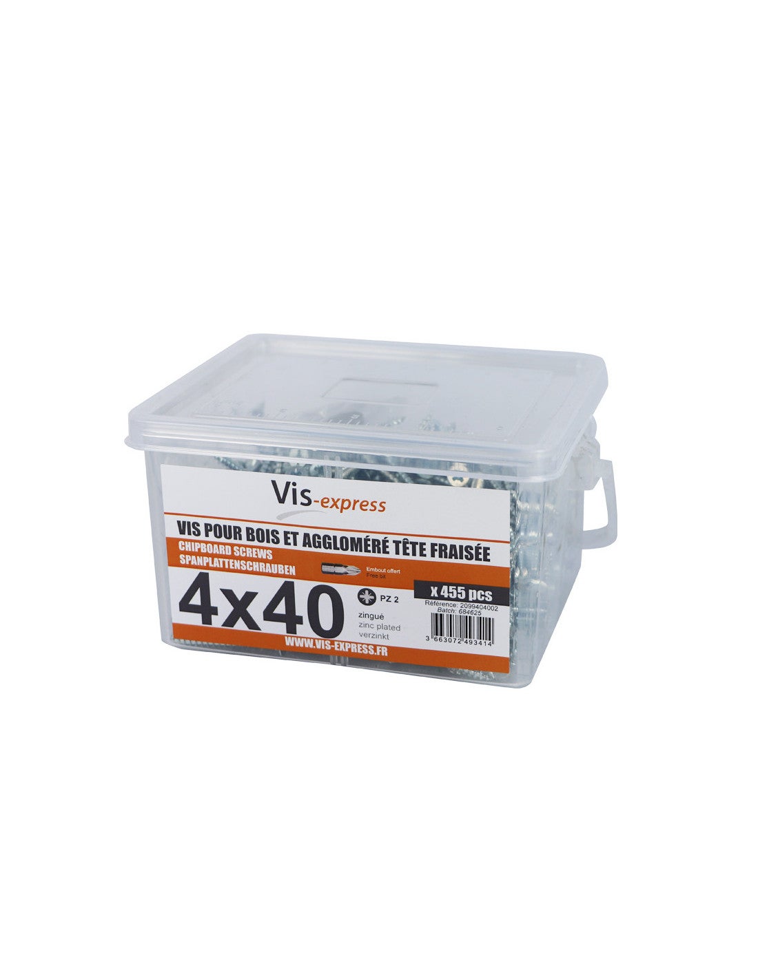 Seau de 455 Vis bois agglo 4X40 Tête fraisée TF Pozi N°2 Acier zingué-1 ...