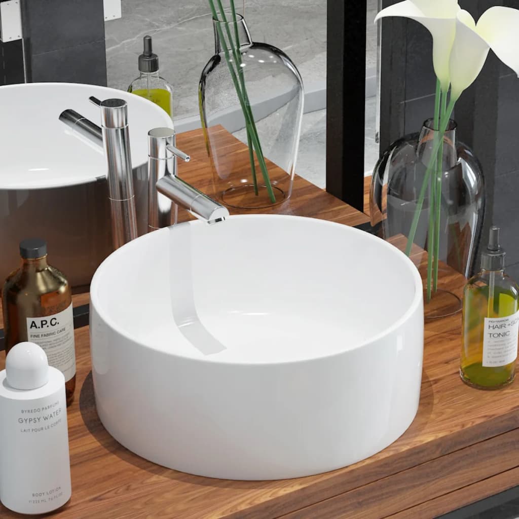Lavabo redondo de cerámica blanco 40x15 cm | Leroy Merlin