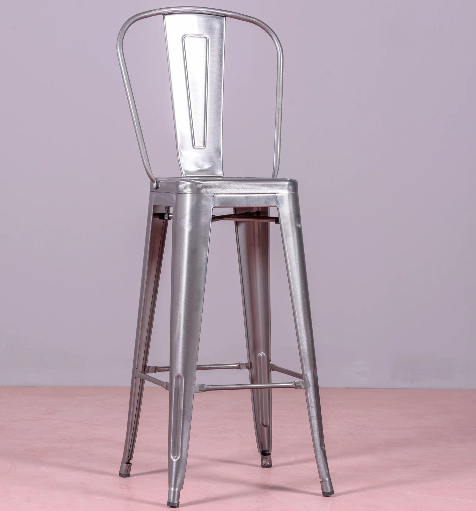 Taburete industrial en acero metalizado con respaldo alto (76cm ...