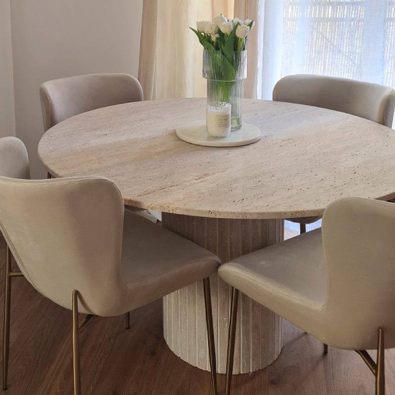 Table à manger en pierre de travertin Omega - Diamètre 120 cm | Leroy ...