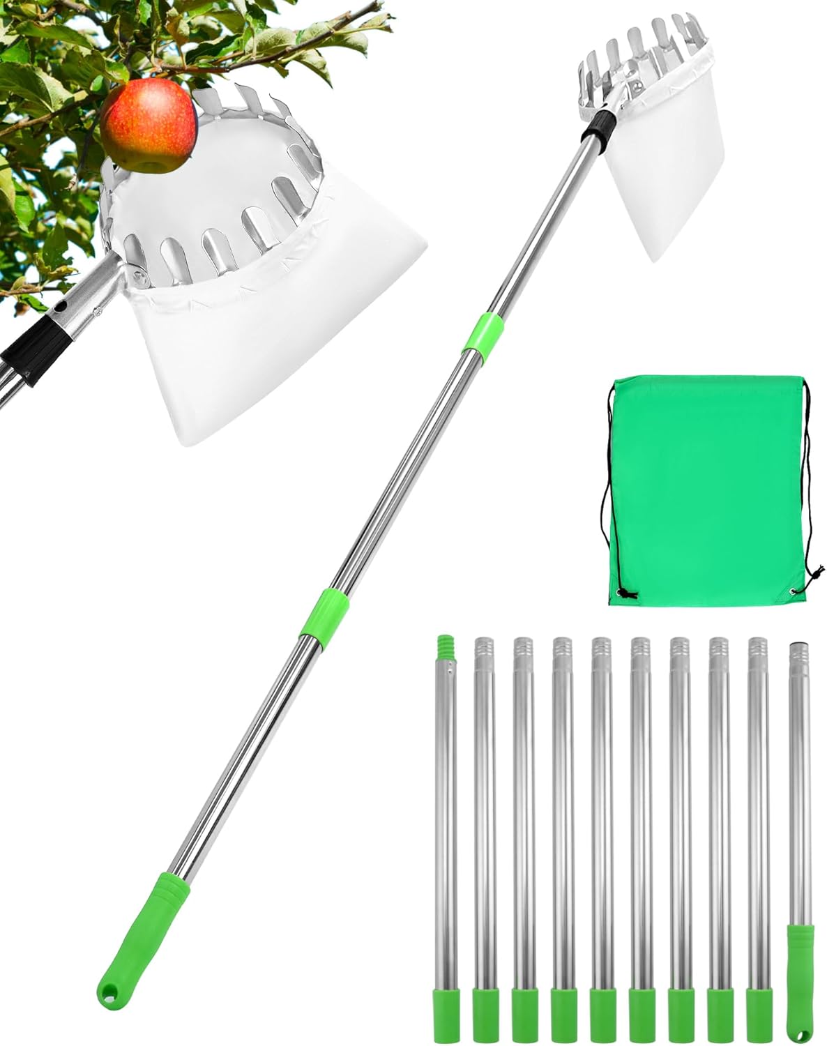 4M Fruit Picker with Telescopic Handle, Stainless Steel, Fruit Picking ...