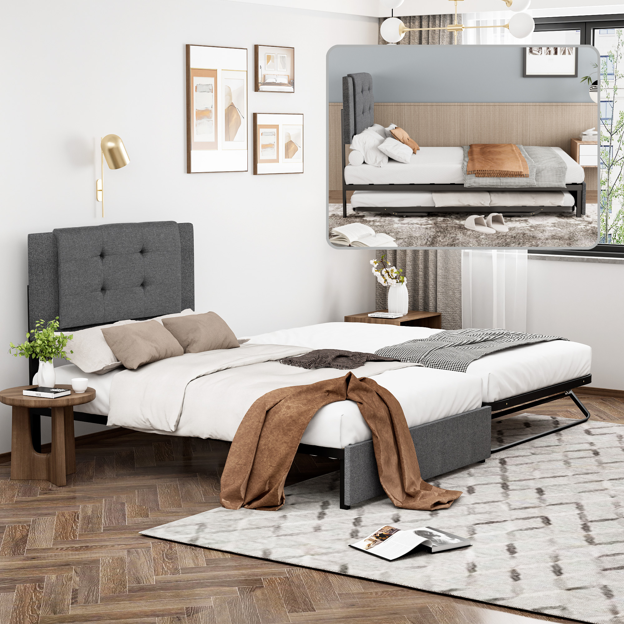 Lit double Lit simple 90 x 200 cm et 90 x 190 cm avec pieds métalliques ...