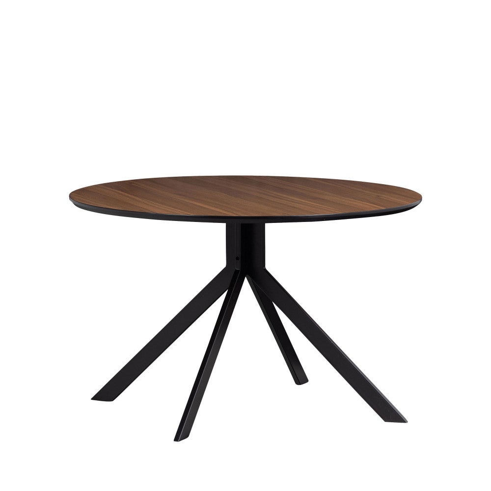 Table à manger 4 personnes ronde en bois et métal - Bois foncé | Leroy ...