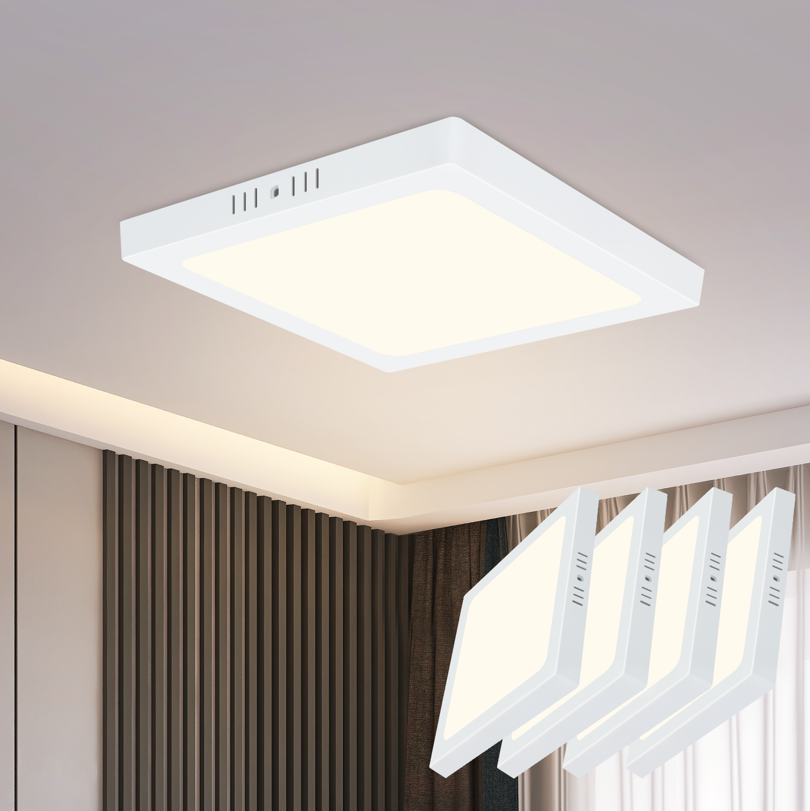 ZMH Plafones LED Cuadrada Blanco - Set de 4 placas rectangulares 18W (23x23 cm) - Luz blanca ...