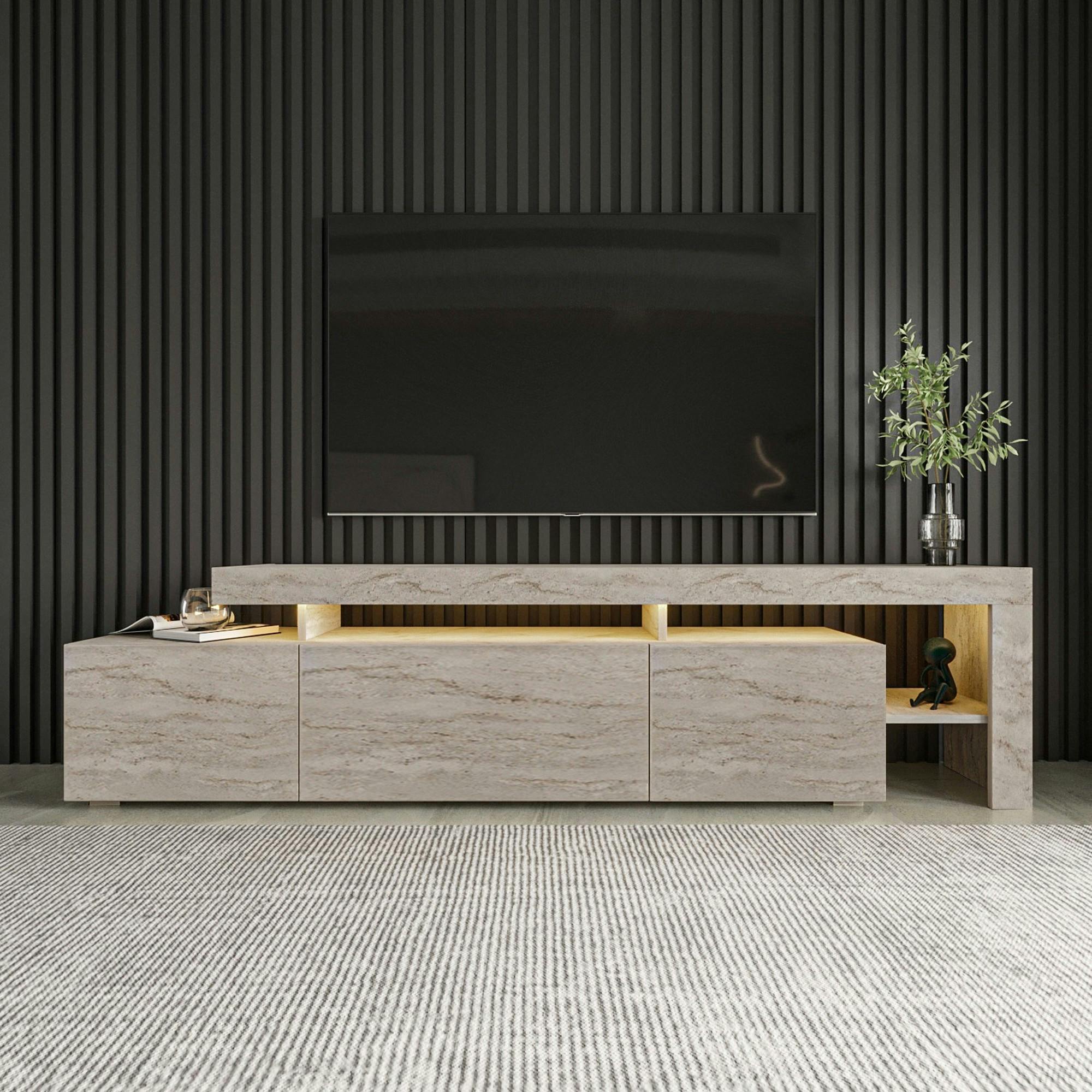Meuble TV design effet travertin - 3 portes, niches MARFA | Leroy Merlin