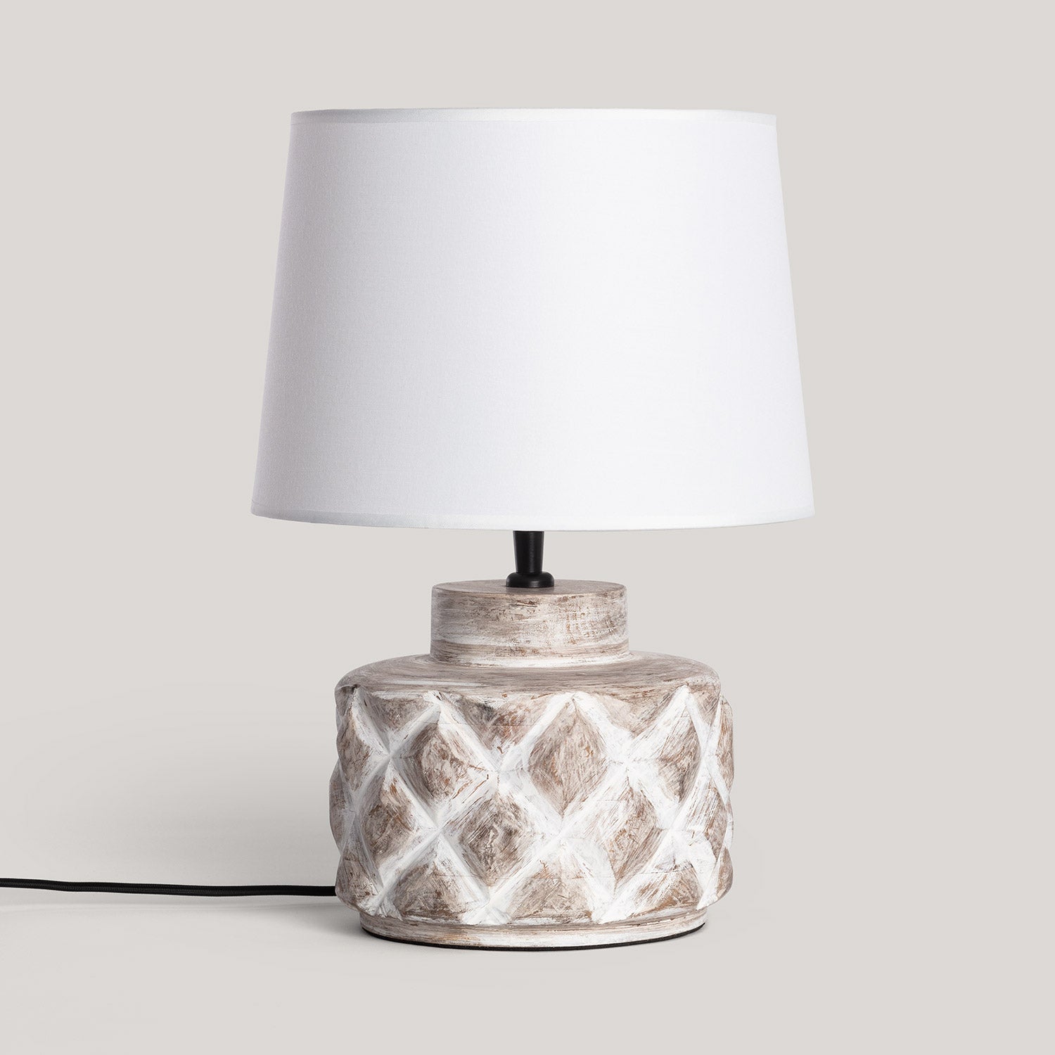 Lámpara de Mesa Madera Kunt Divya ILUZZIA, Blanco, Madera de Mango ...