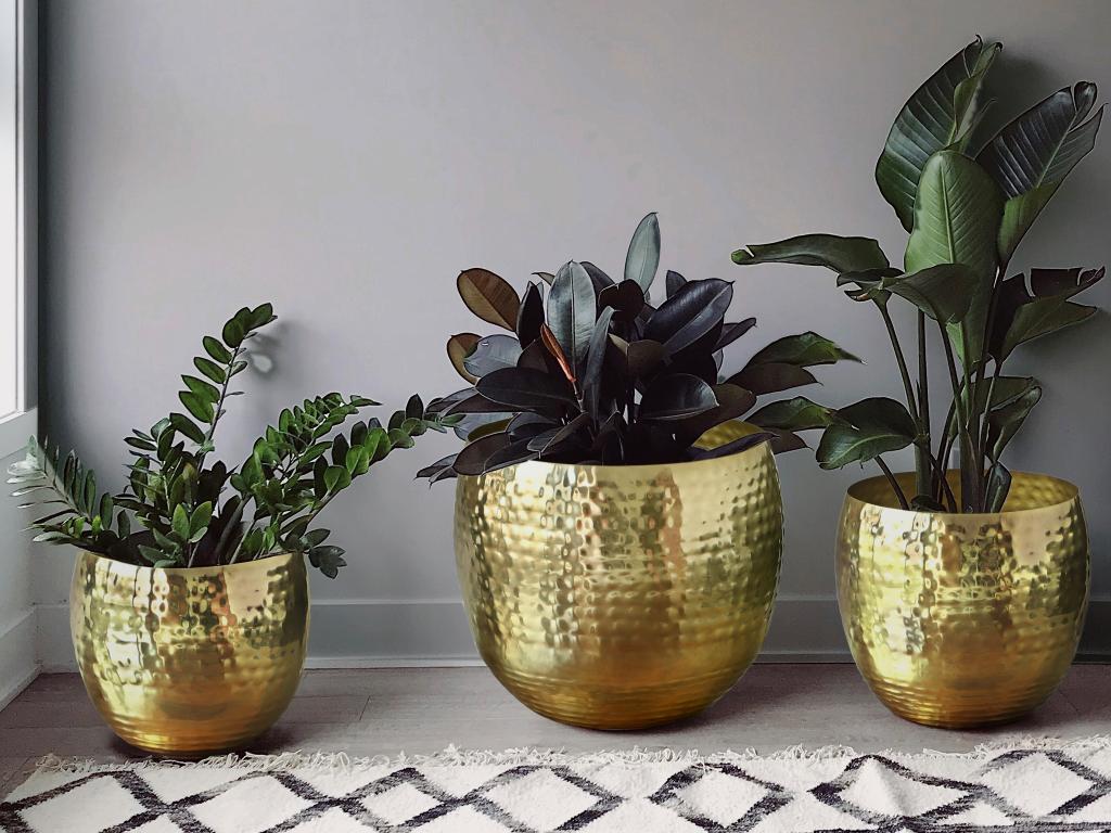 Lot de 3 cache-pots en métal martelé - 3 tailles - Doré - POVINA ...