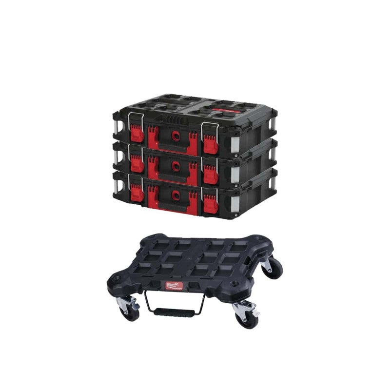 Pack MILWAUKEE PACKOUT Trolley plat - 3 Coffrets de transport 40L ...