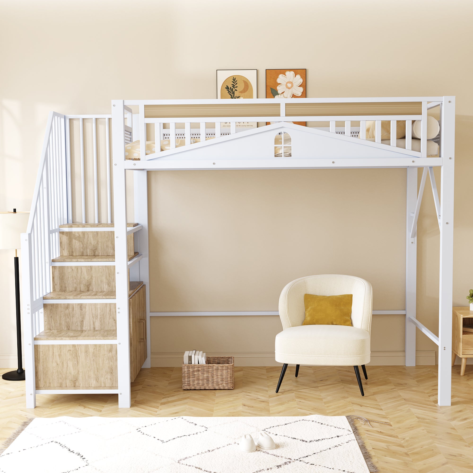 Lit mezzanine métallique 90x200 - avec barrière de sécurité unique ...