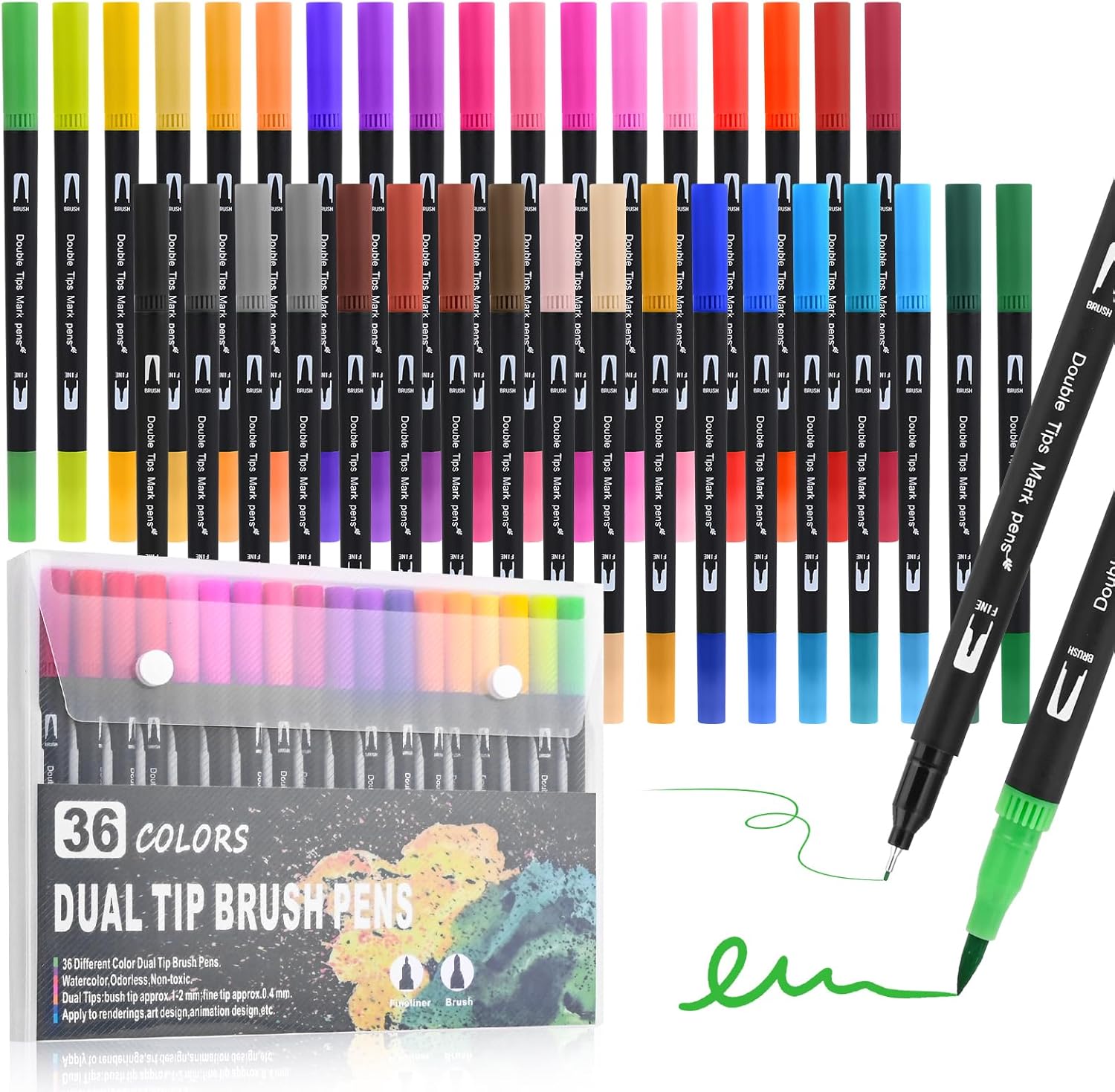 36 Couleurs Feutres Coloriage Adulte, Double Pointe Feutre Acrylique ...