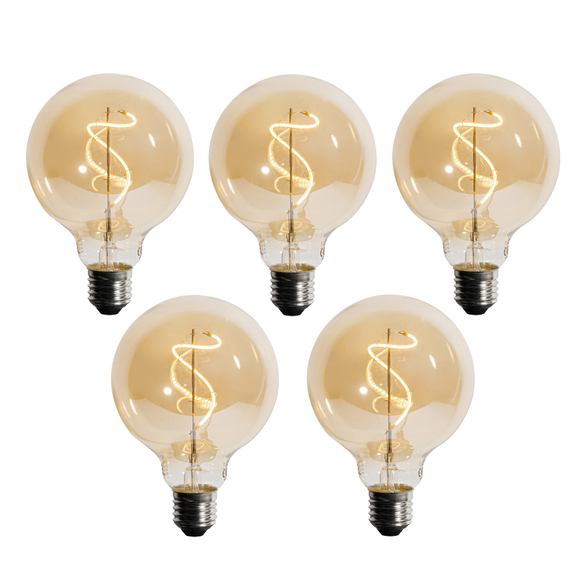 Lot de 5 Ampoule LED filament spirale E27 dimmable G95 4W 270lm 2200K | Leroy Merlin