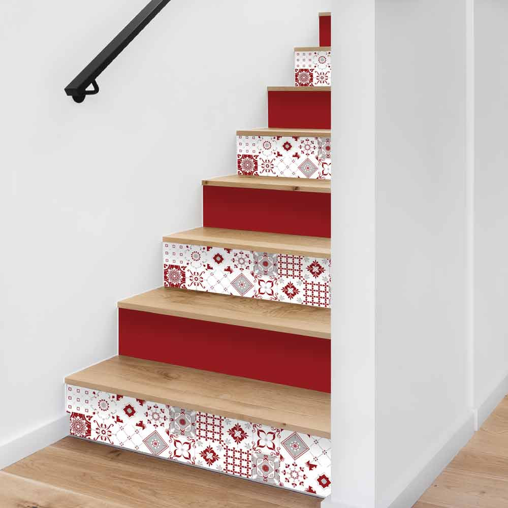 Contremarche PVC adhésivé IRENE - Effet Carreaux Ciment Rouge - L100 x ...