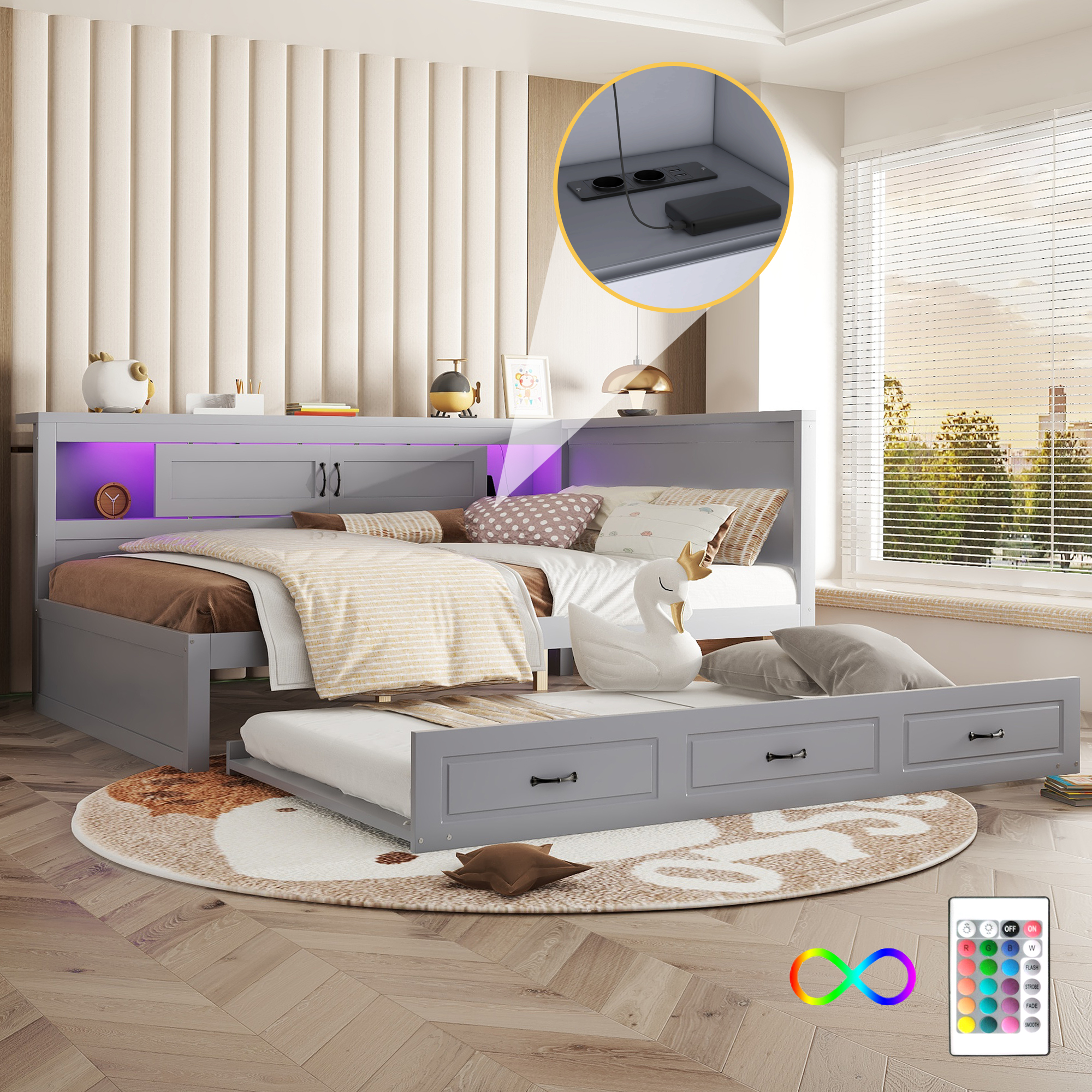 Divano letto Daybed 140x200cm con illuminazione LED, letto estraibile ...