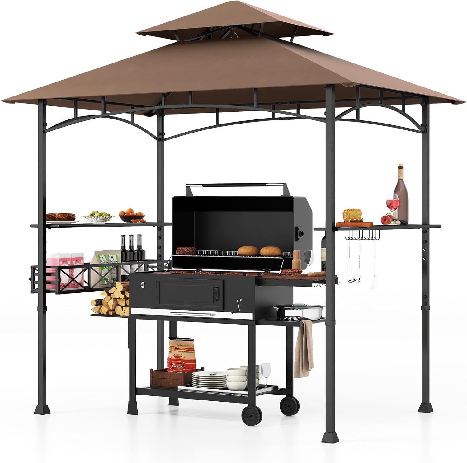 Tonnelle pour Barbecue, Abri Barbecue Extérieur avec Dessus à 2 Niveaux ...