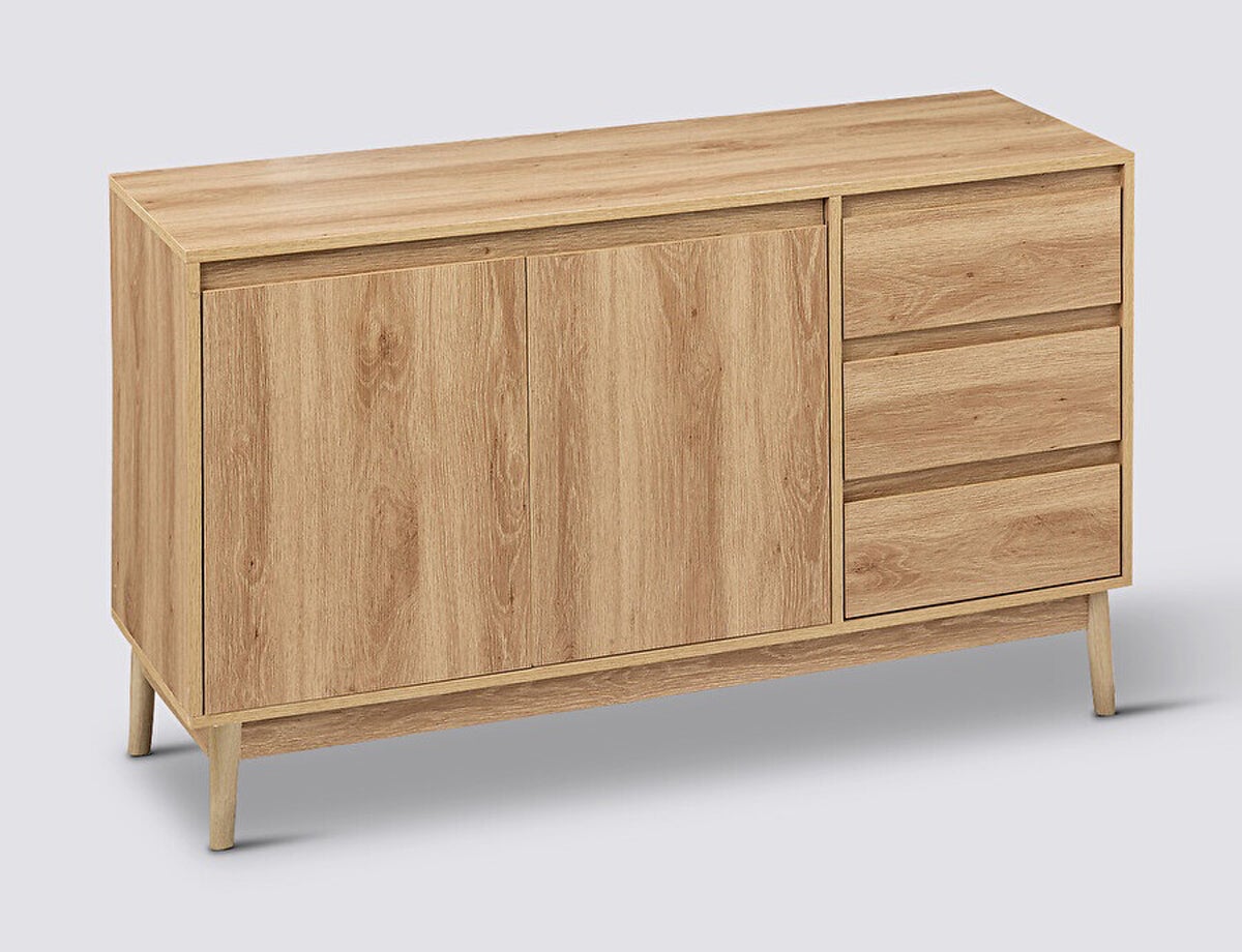 Buffet, meuble de rangement en bois avec 2 portes et 3 tiroirs coloris ...