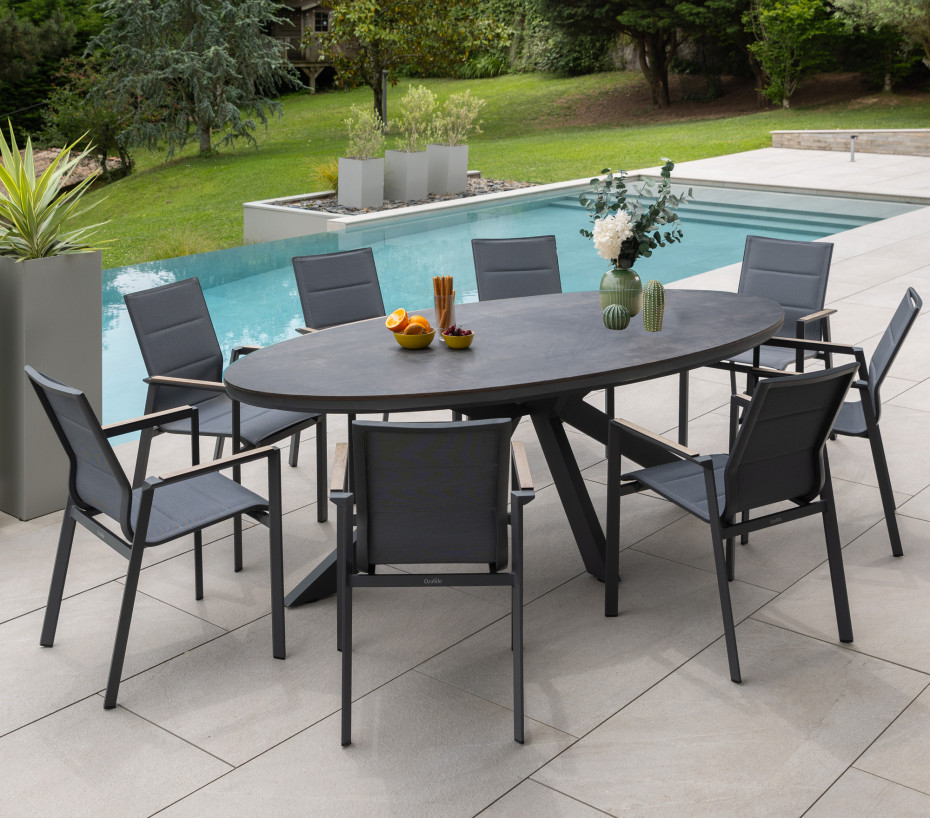 Ensemble table et chaises de jardin - 8 places - Ardoise - CARMELO ...
