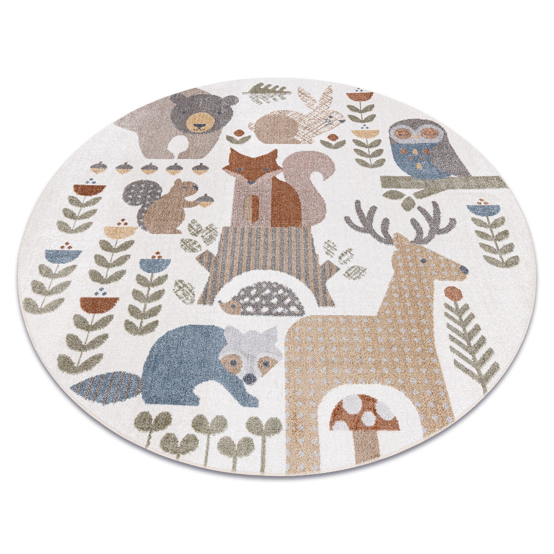 Tappeto BONO 8425 cerchio Animali della foresta crema / marrone rotondo ...