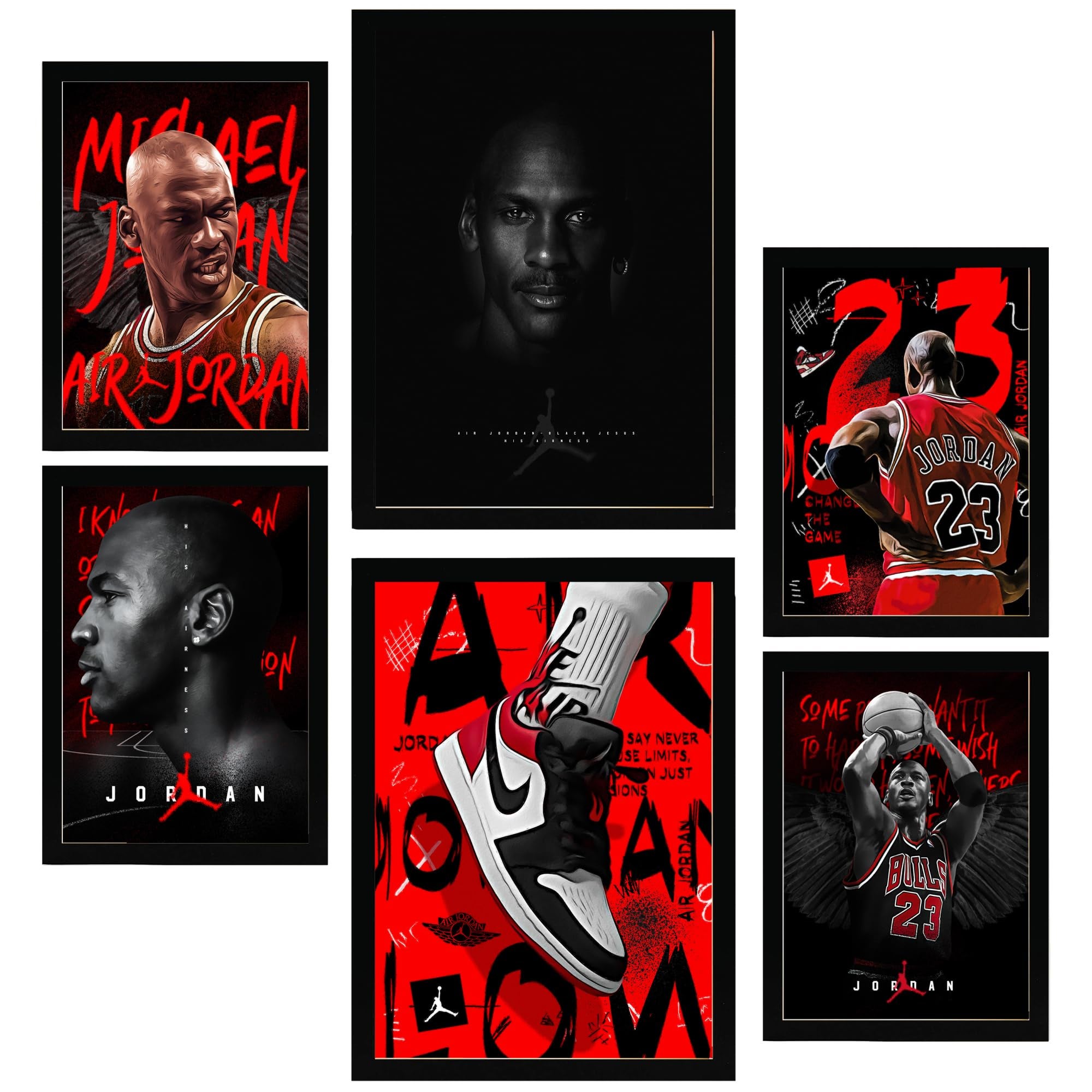 Lot De 6 Emblématique Jordan Grafiiti Rouge Et Noir Feuille Encadrée ...