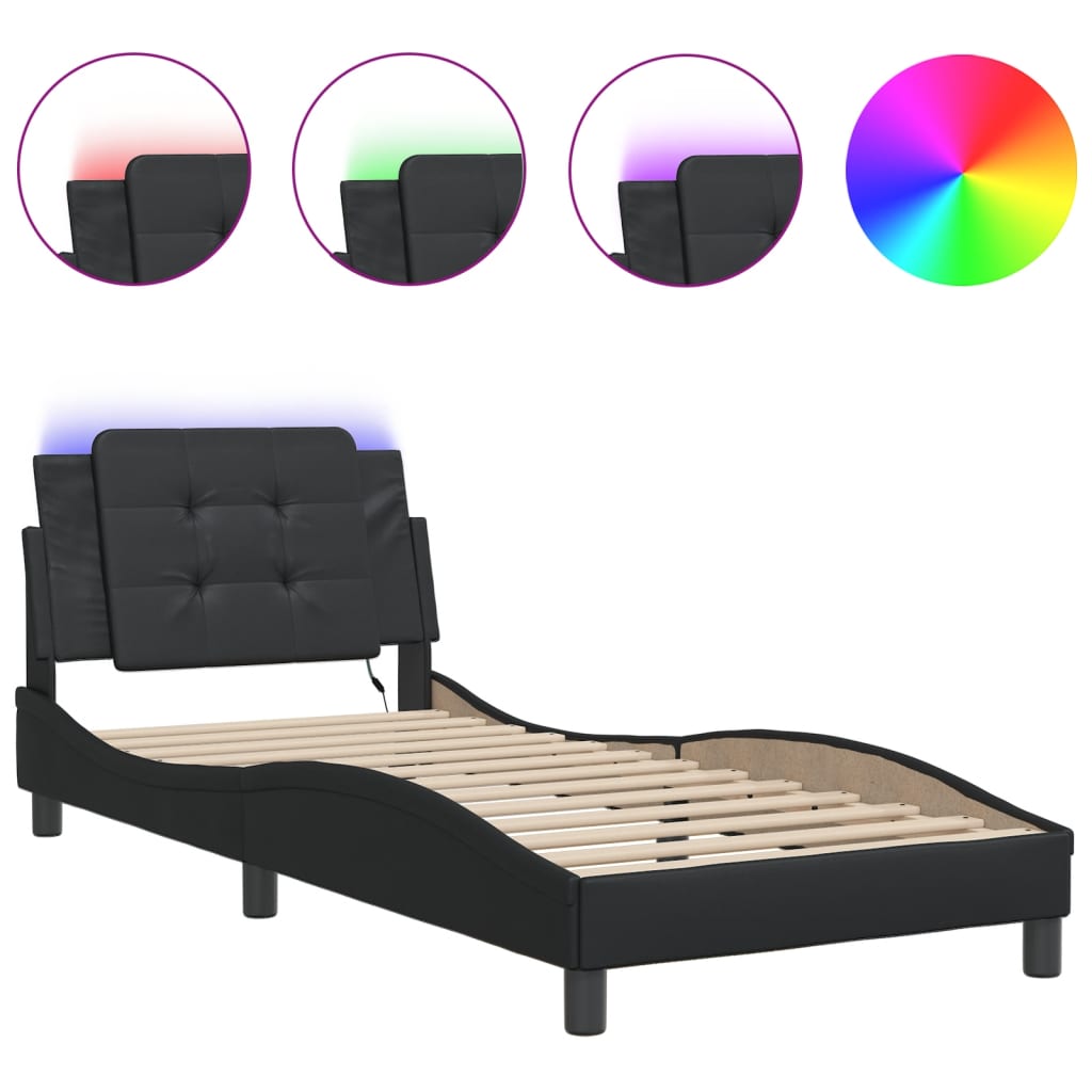 Estructura cama con luces LED cuero sintético negro 90x200 cm | Leroy ...