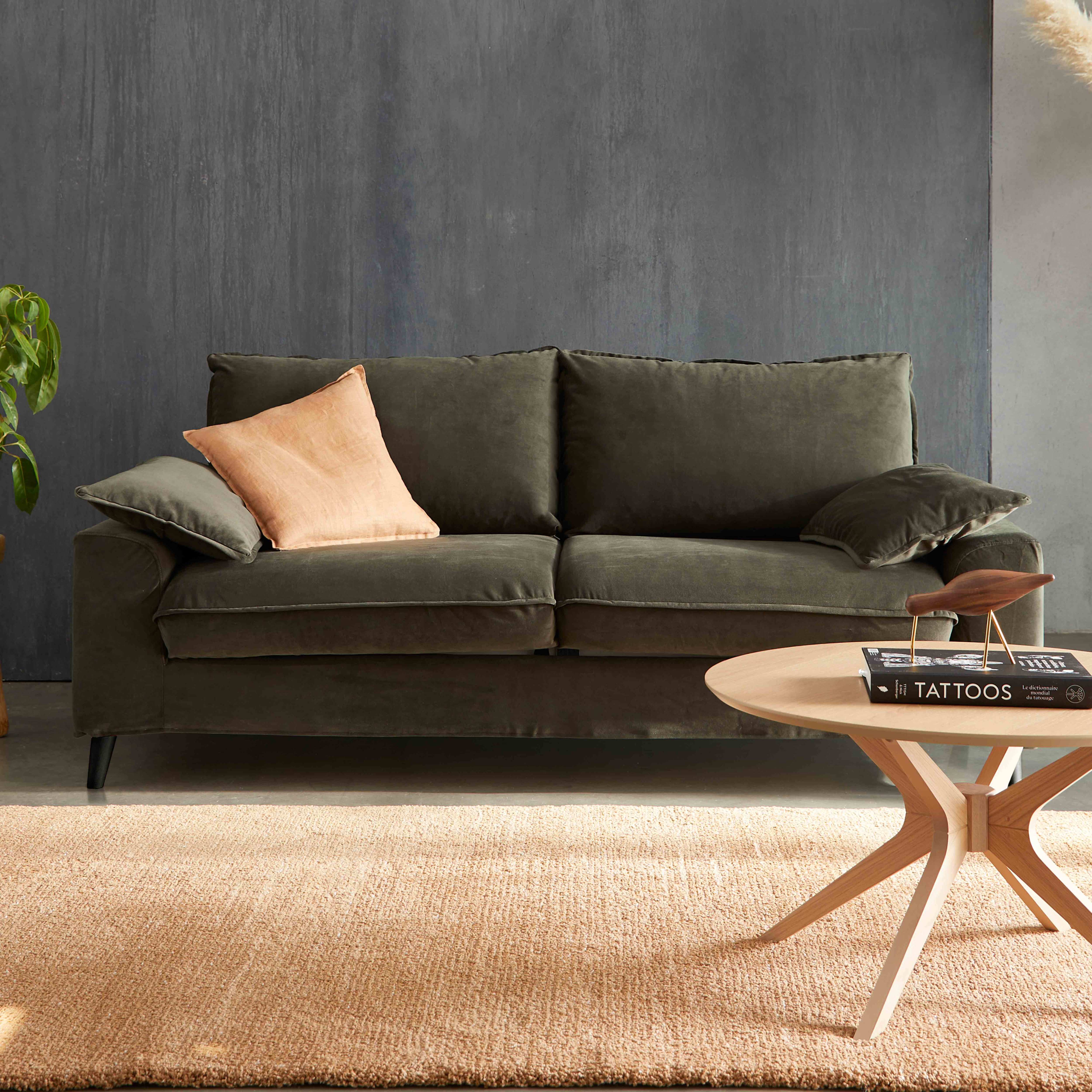 Canapé convertible en velours 3 places vert kaki | Leroy Merlin