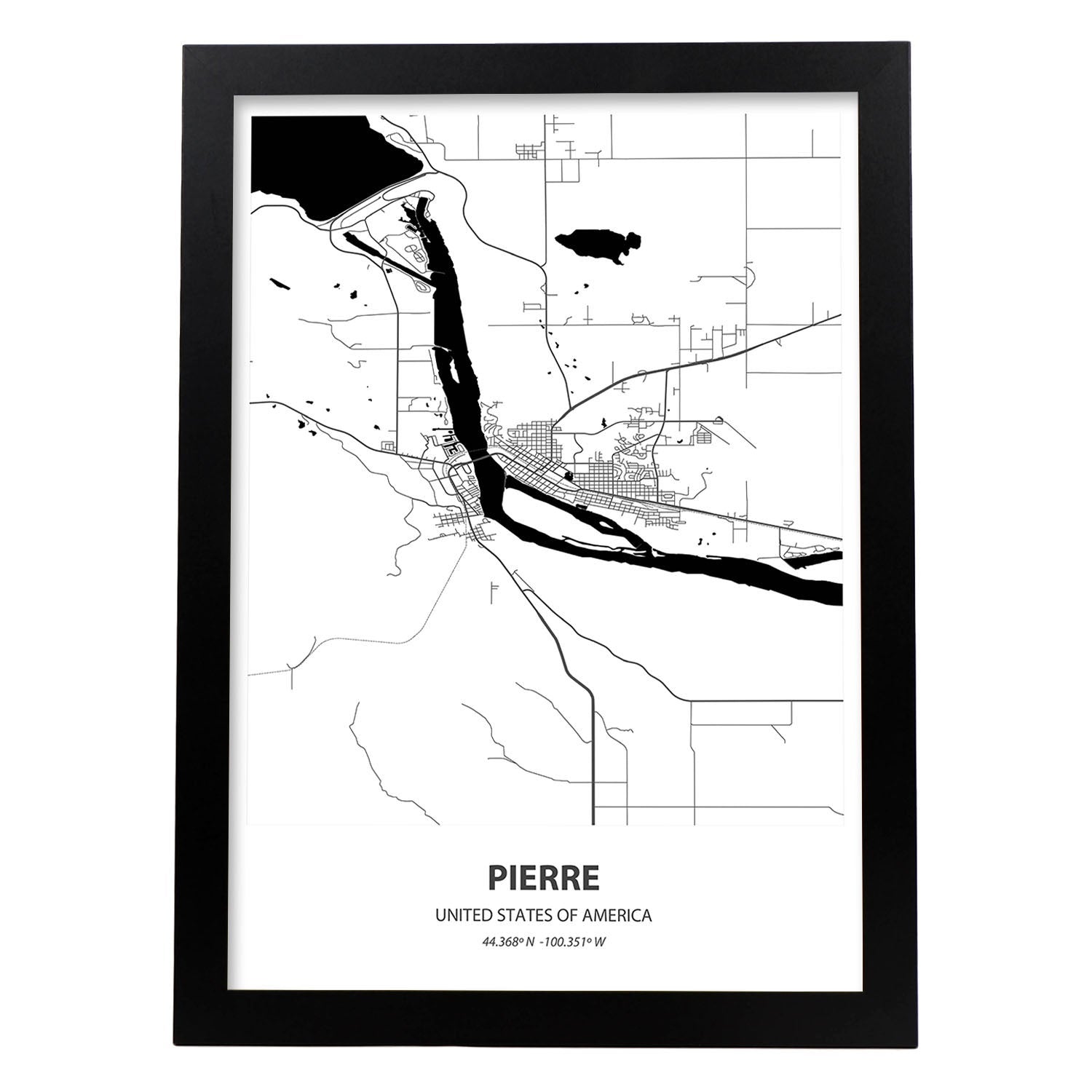 Pierre - Usa Map Affiche. Fiches Des Villes Des États-unis Avec Des ...