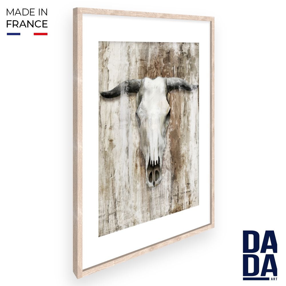 Image encadrée avec cadre CHÊNE / 50x70cm / Crâne rustique / Créé et ...