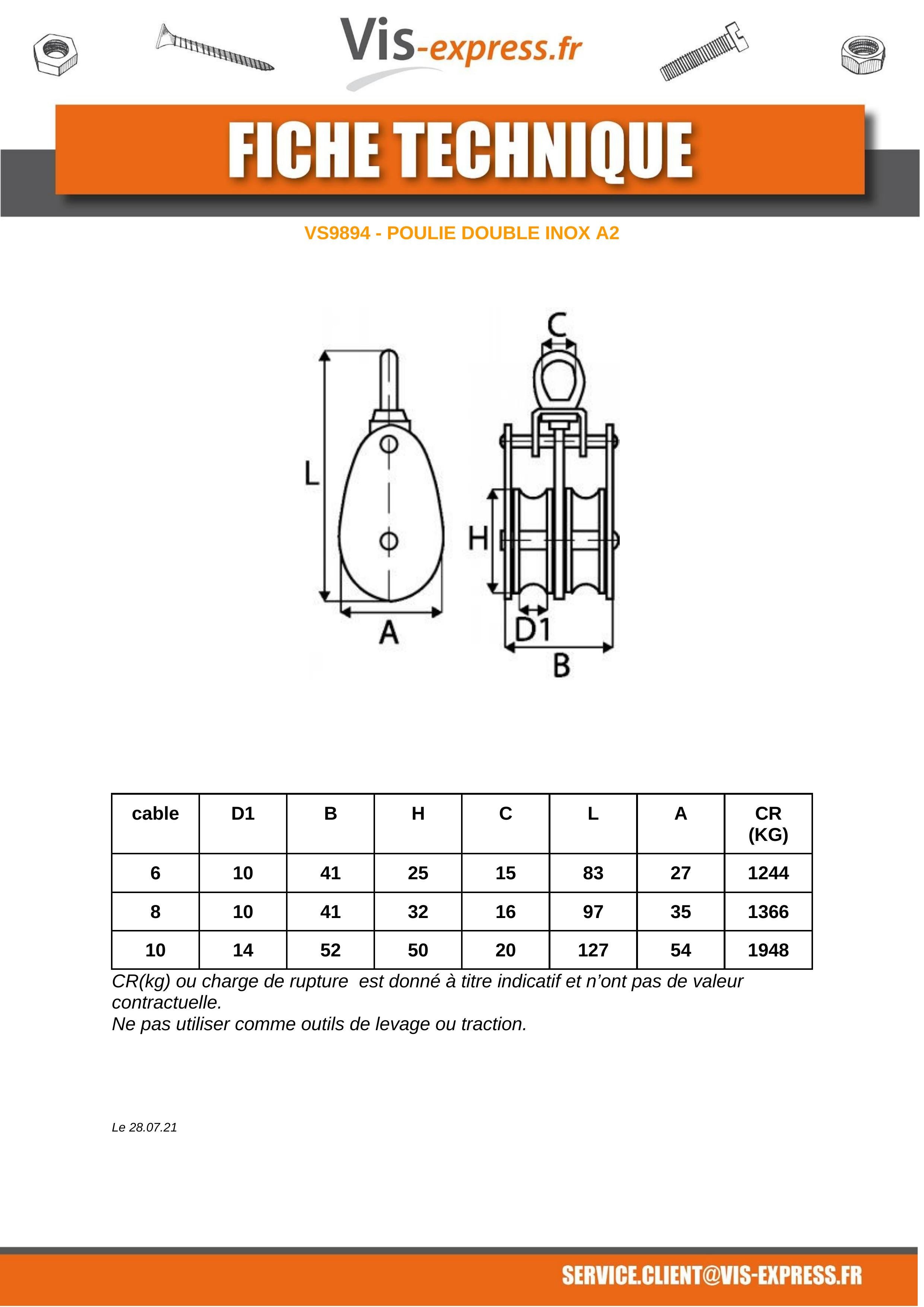 POULIE Double De 25 Inox A2 Pour Câble De 6 - 1 piece | Leroy Merlin