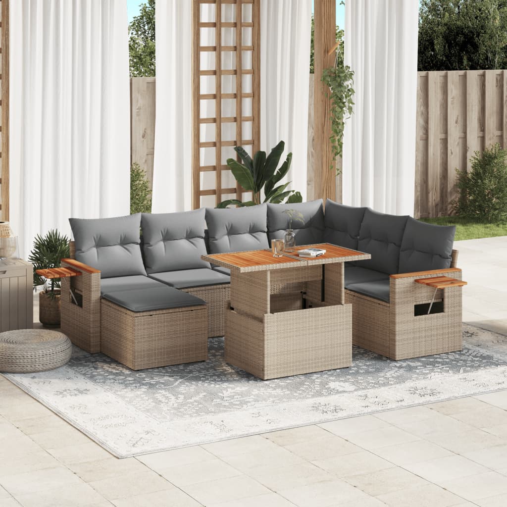 Salon de jardin avec coussins 8 pcs beige résine tressée | Leroy Merlin