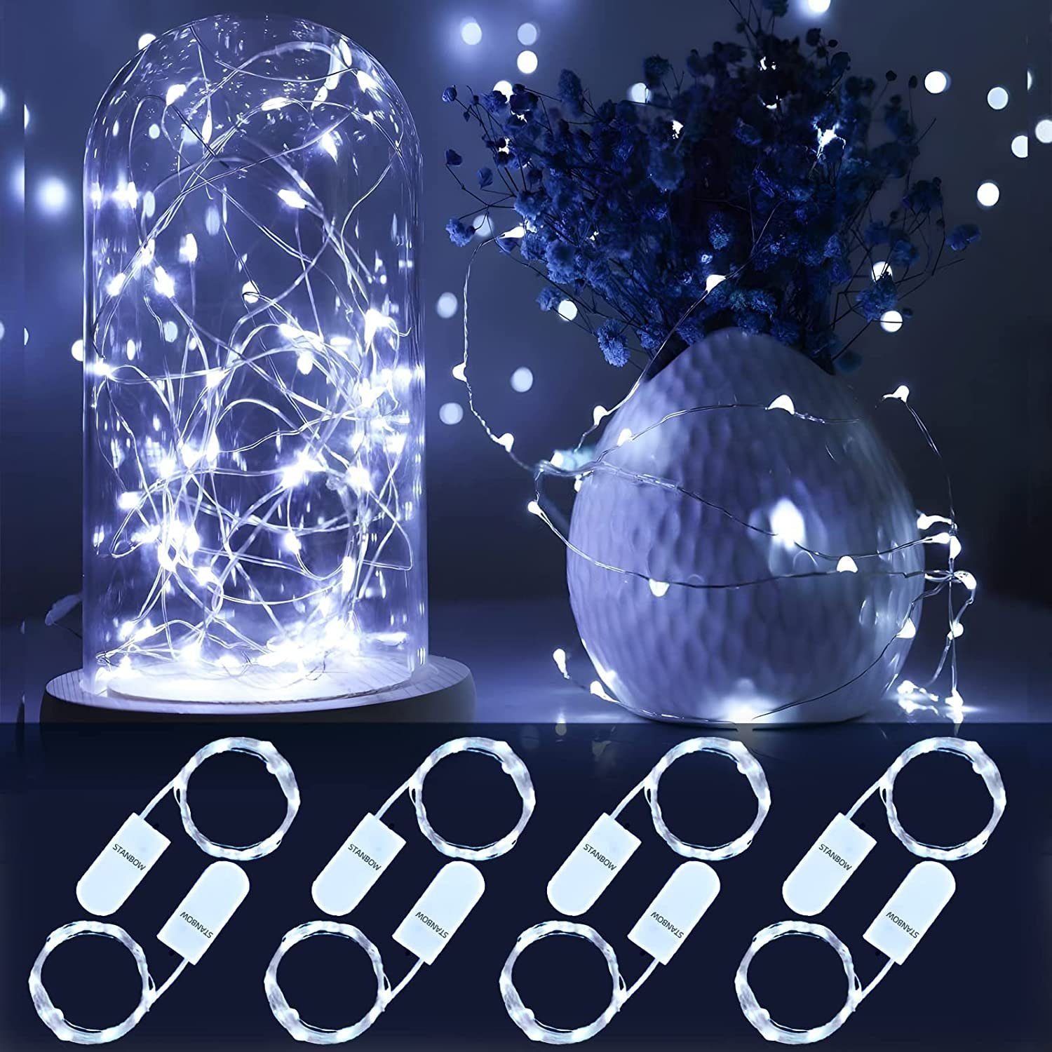 NETTLIFE LED String Lights 8 Pack Cool White Miedziany drut 2M z ...
