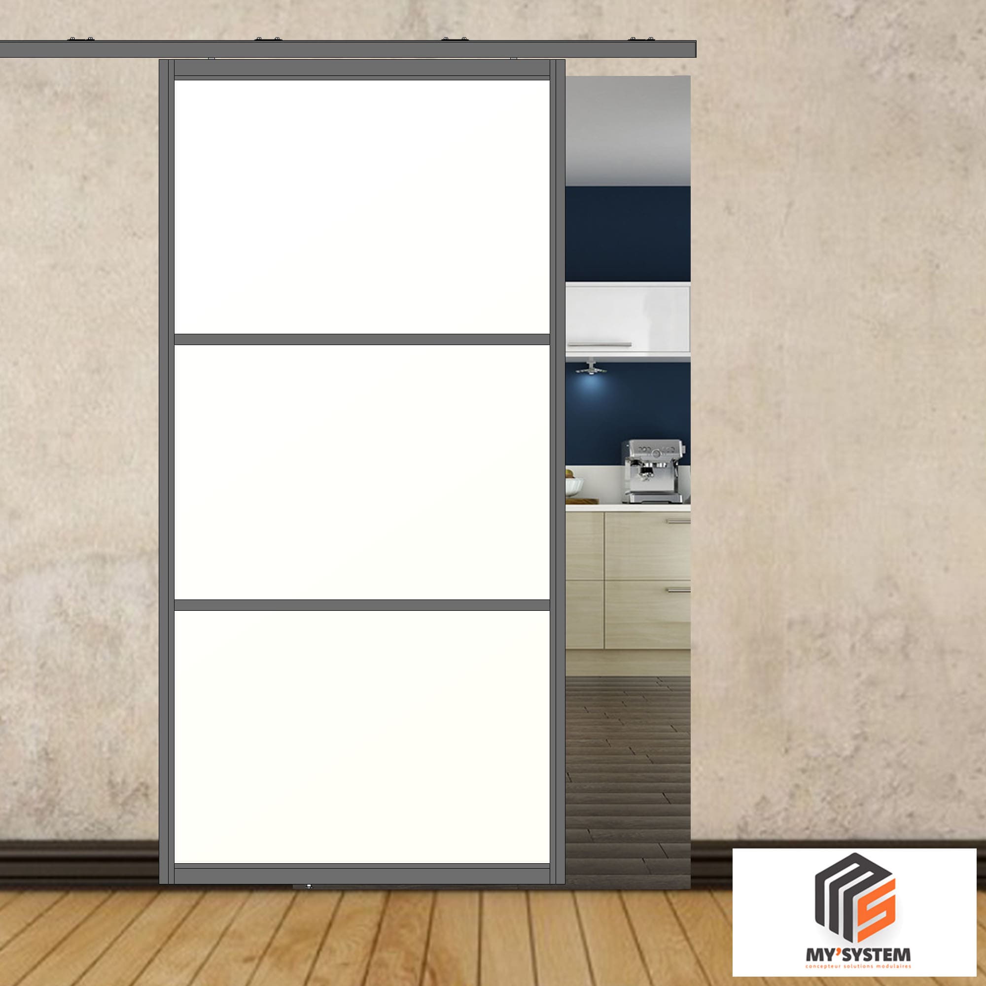 PORTE SIMPLE COULISSANTE GAUCHE H2088 - L1067 mm - 3 VERRES HORIZONTAUX ...