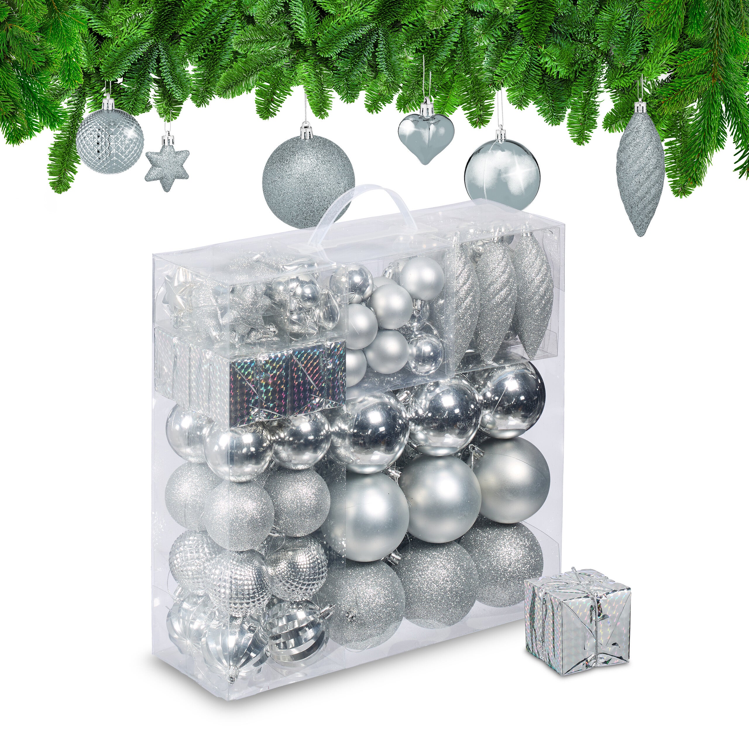 Relaxdays Boules de Noël, lot de 110, en plastique, D : 6 cm, décoration de sapin, avec ...